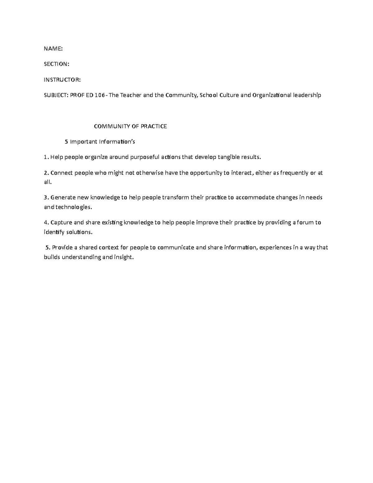 Sori Shie -Community of Practices 1 - NAME: SECTION: INSTRUCTOR ...