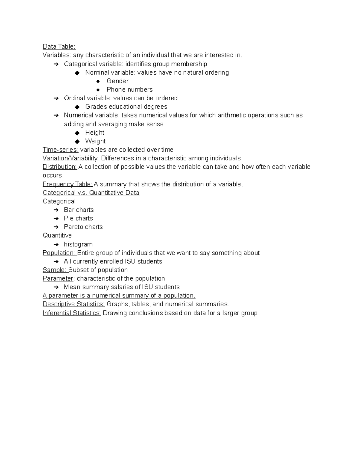 Stats Module 1 - Data Table: Variables: any characteristic of an individual that we are ...