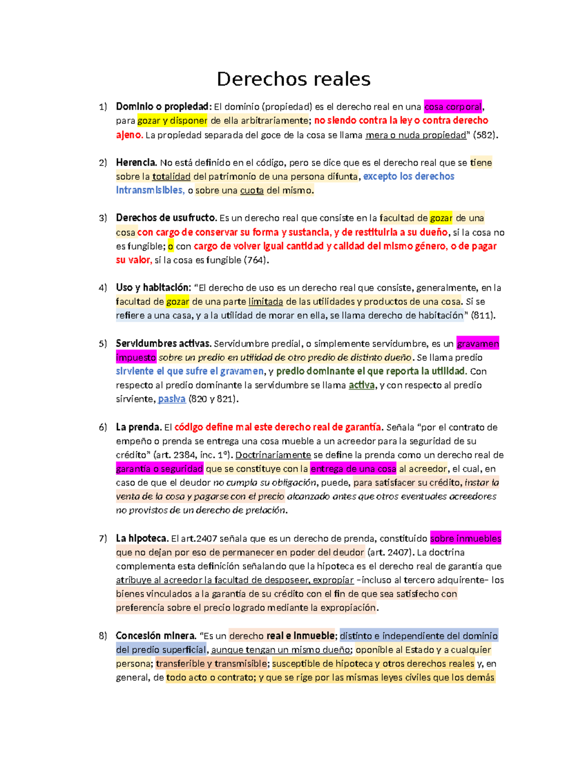 Listado de conceptos de derechos reales - Derechos reales Dominio o ...