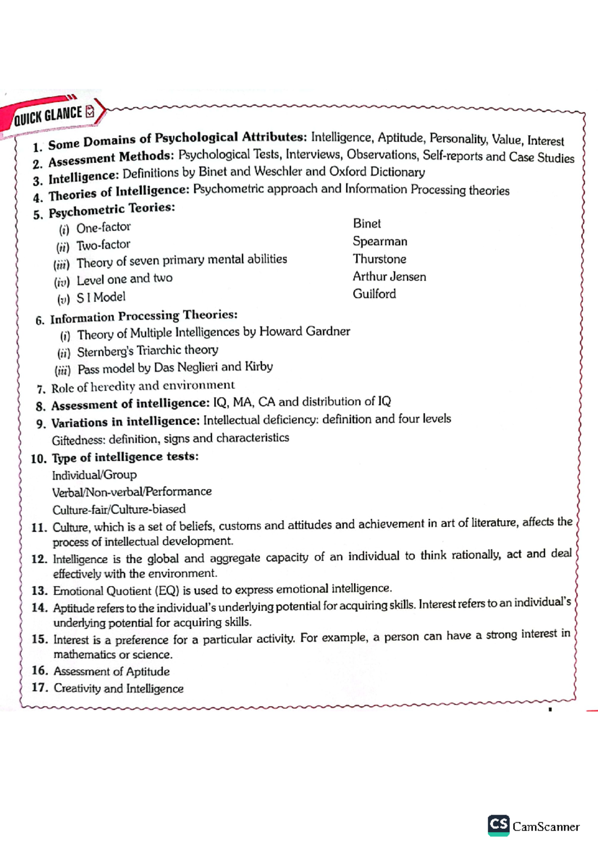 Quick Glance Chapter 1 Class 12 - Psychology SL - CamScanner - Studocu