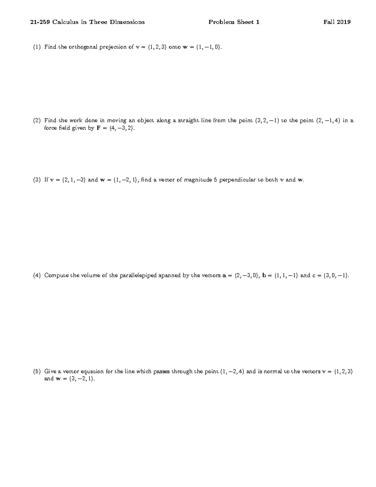 Problem Sheet 1 - 3D Calc - 21-259 Calculus in Three Dimensions Problem ...