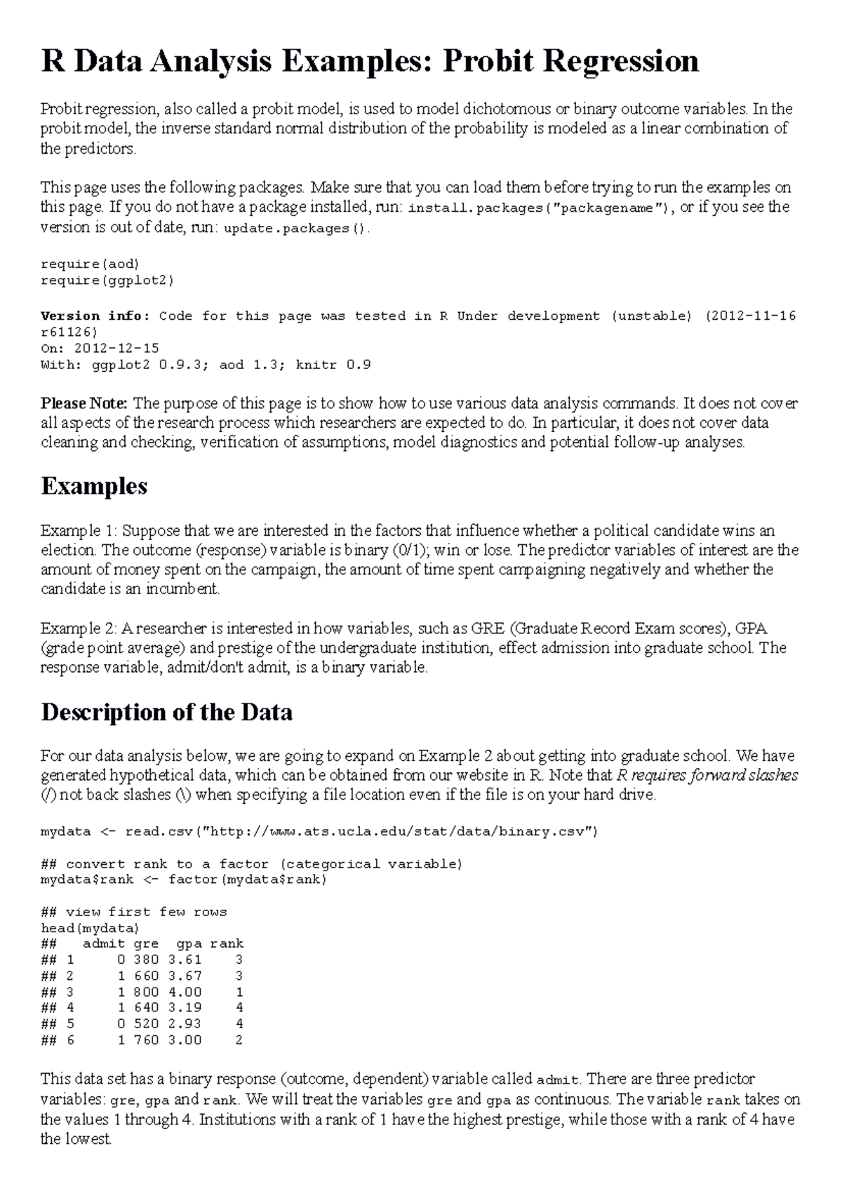 R Data Analysis Examples - In the probit model, the inverse standard ...