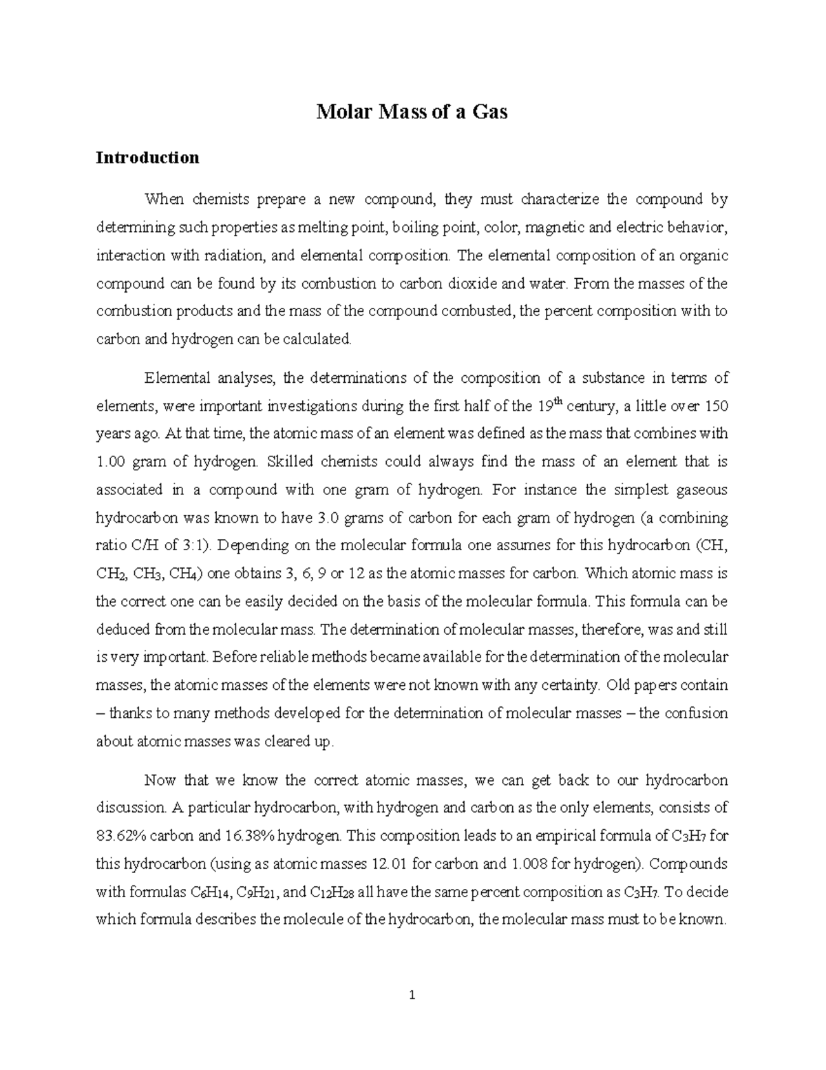 Experiment 6-Molar mass of a gas.pdf Pre-Lab (2) - Molar Mass of a Gas ...