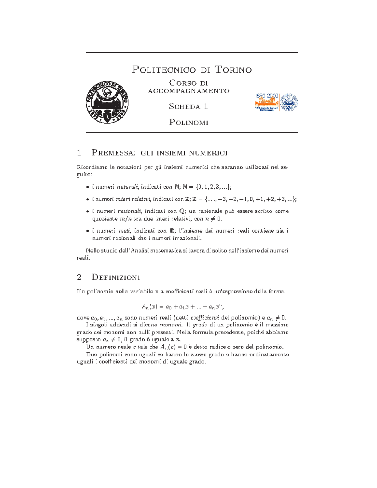 Esercizi di accompagnamento di matematica - Analisi matematica I ...