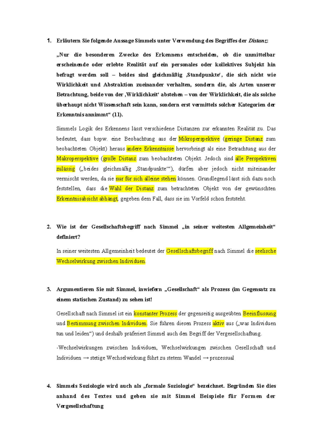 01 Simmel Gesellschaft als Produkt des Menschen - 1. Erläutern Sie ...