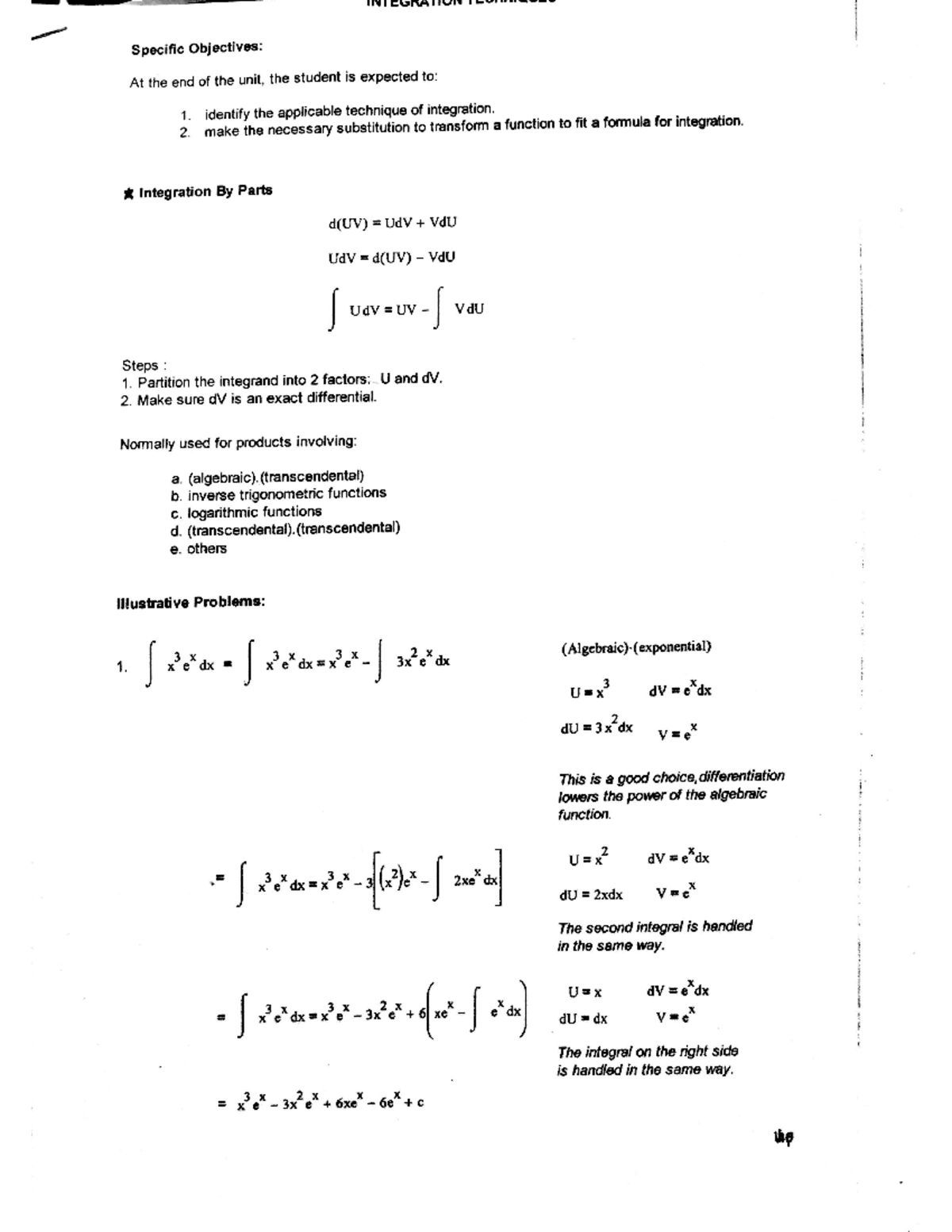 Cal Integral By Parts Partial Fraction - Speciﬁc Objectives: At the end ...