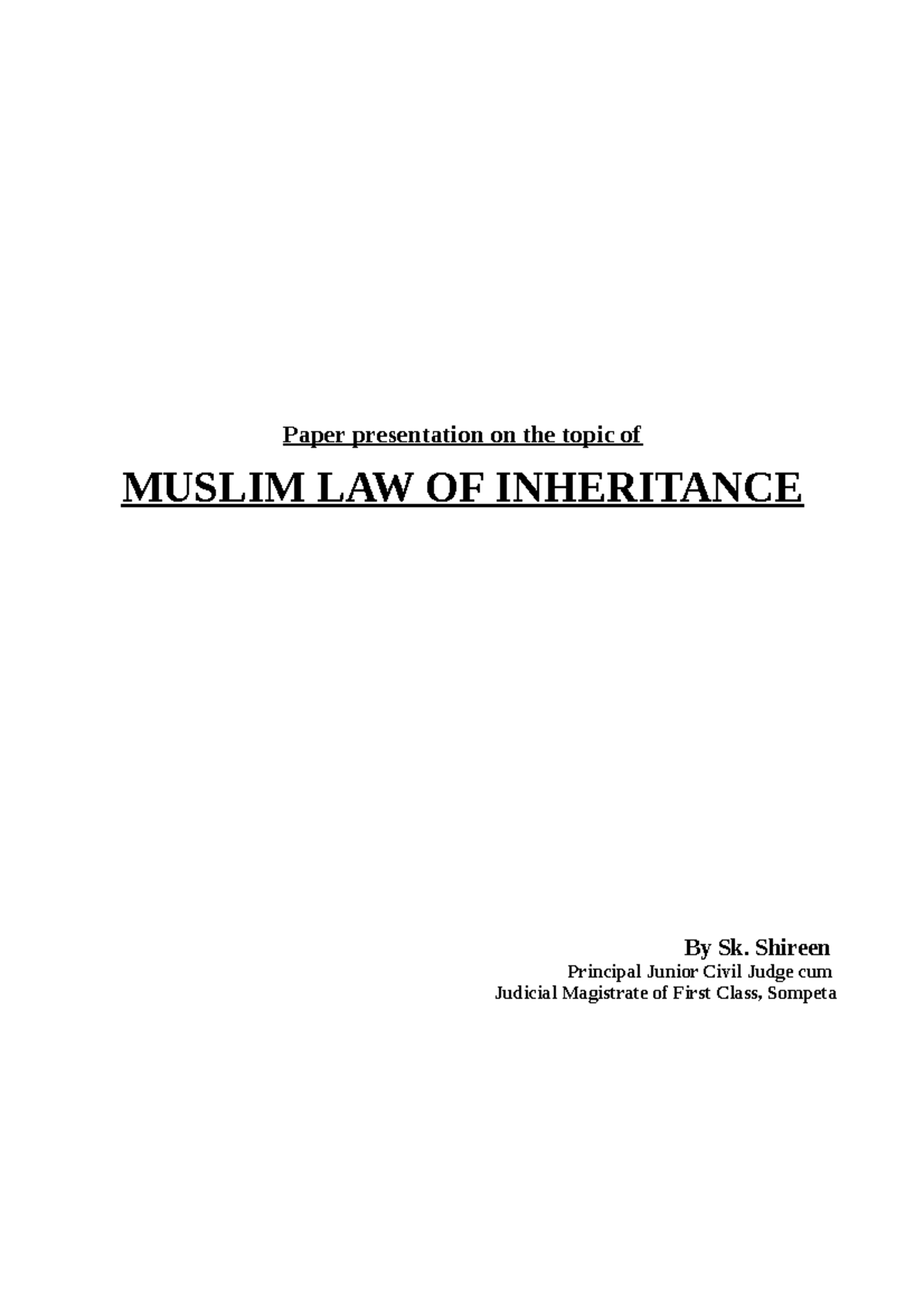 Muslim law of inheritance - Paper presentation on the topic of MUSLIM ...