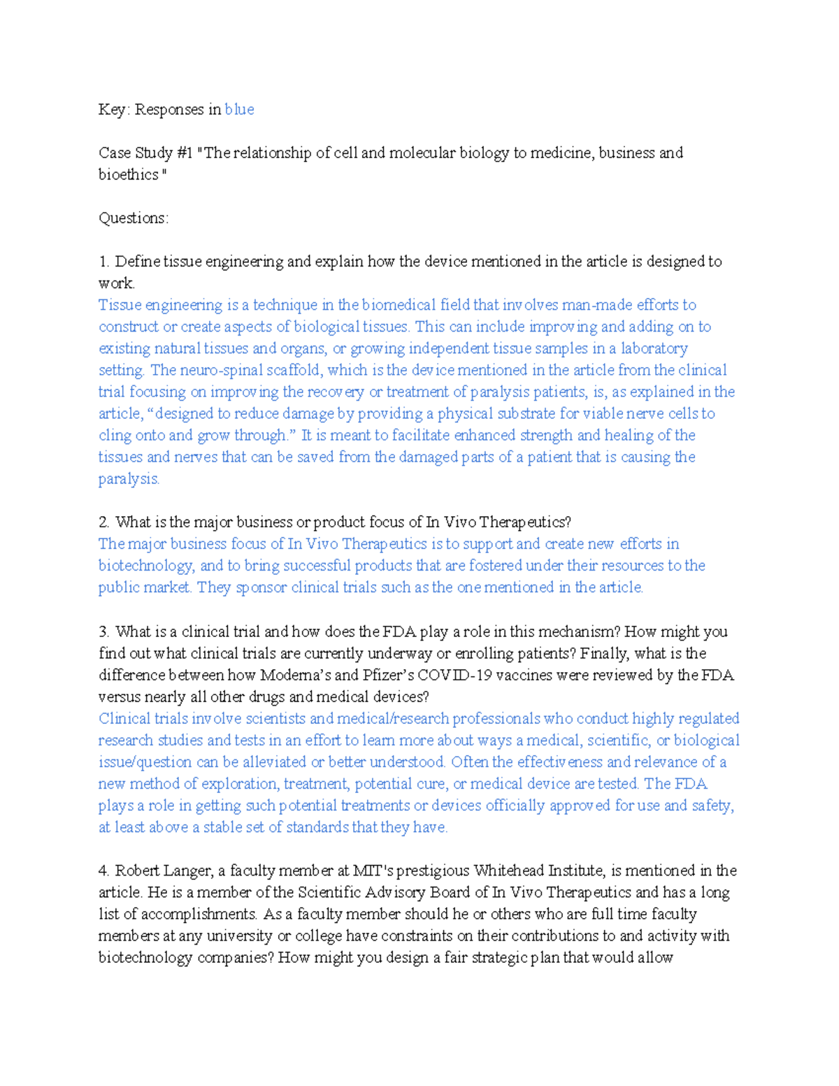 BIO 311 Case Study 1 Student Response - Key: Responses in blue Case ...