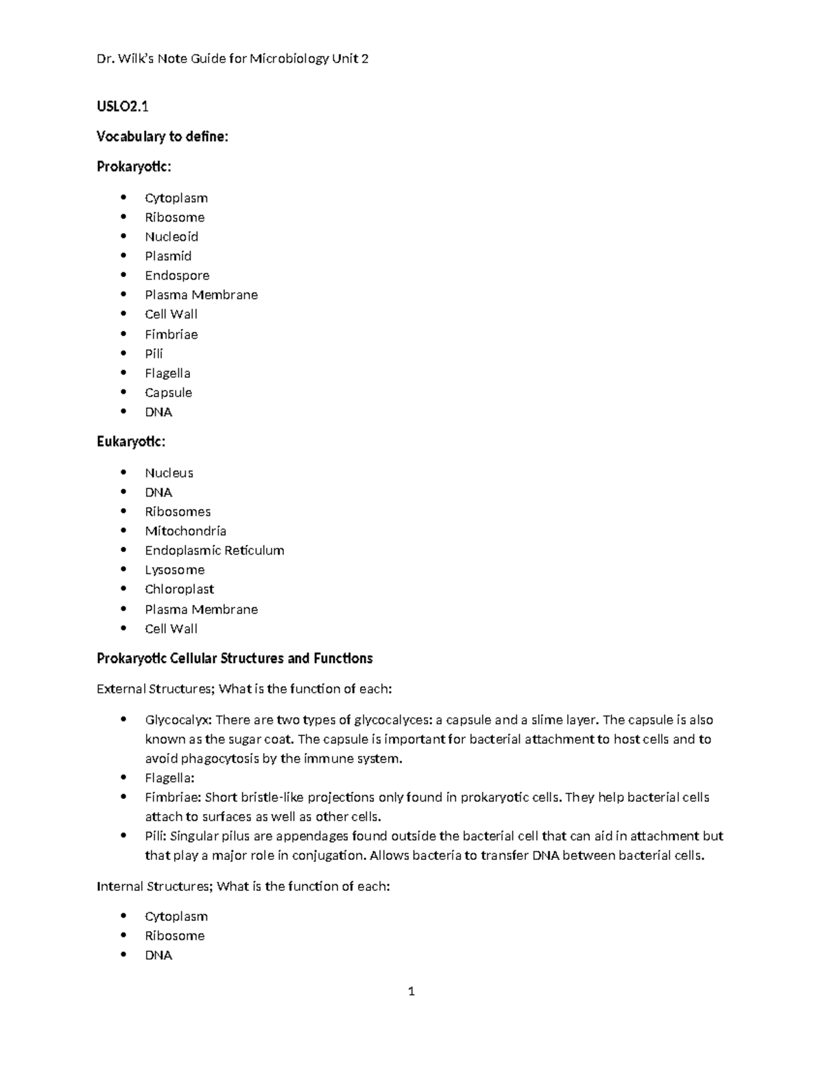 Wilkerson Microbiology Unit 2 Note Guide - USLO2. Vocabulary to define ...