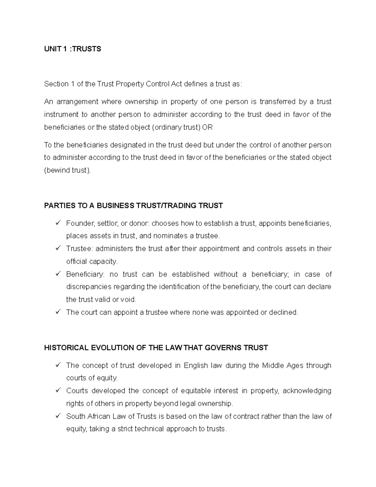Law of Business Entities ( Trust) - UNIT 1 :TRUSTS Section 1 of the ...