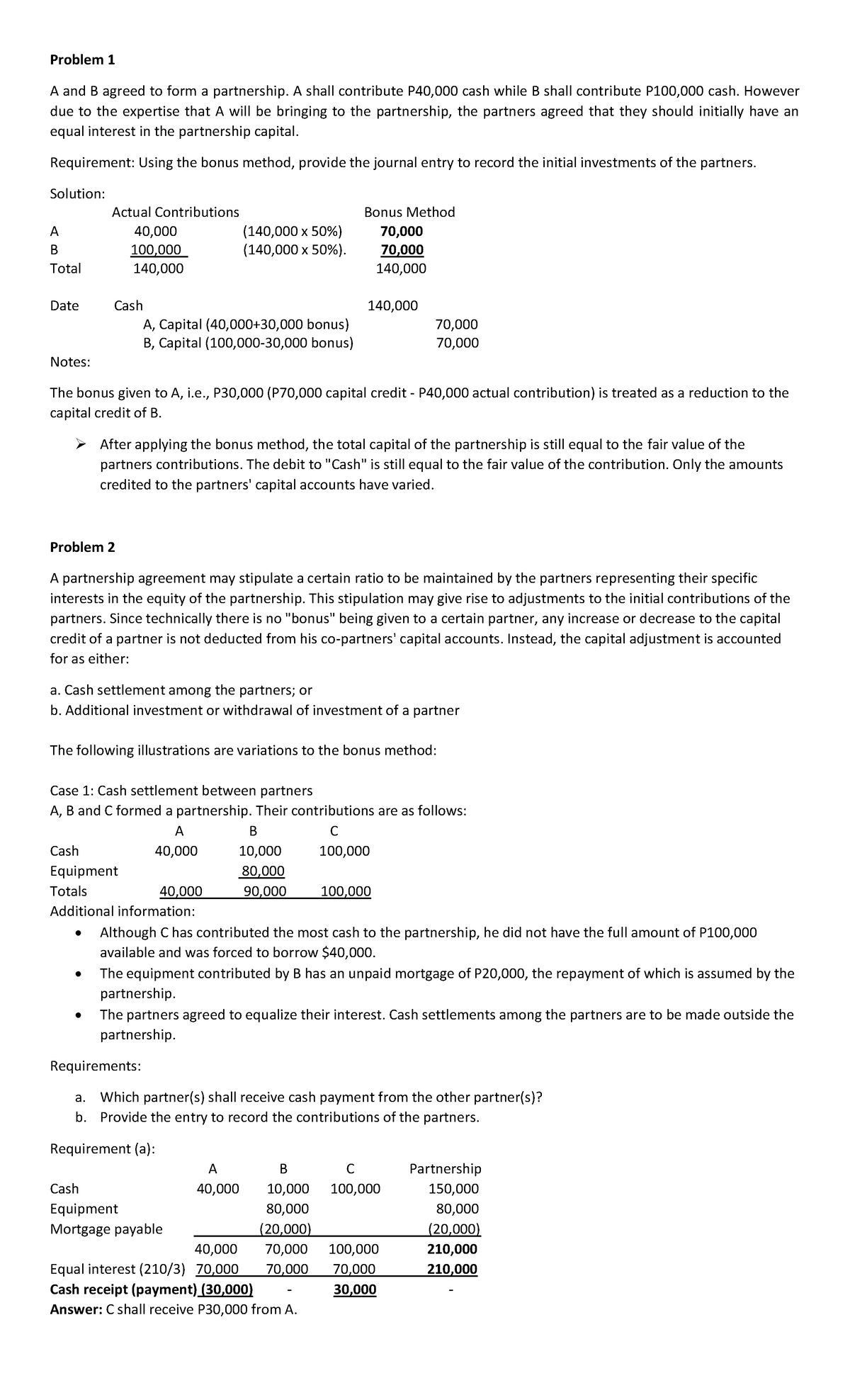 Practice set with key answer - Problem 1 A and B agreed to form a ...