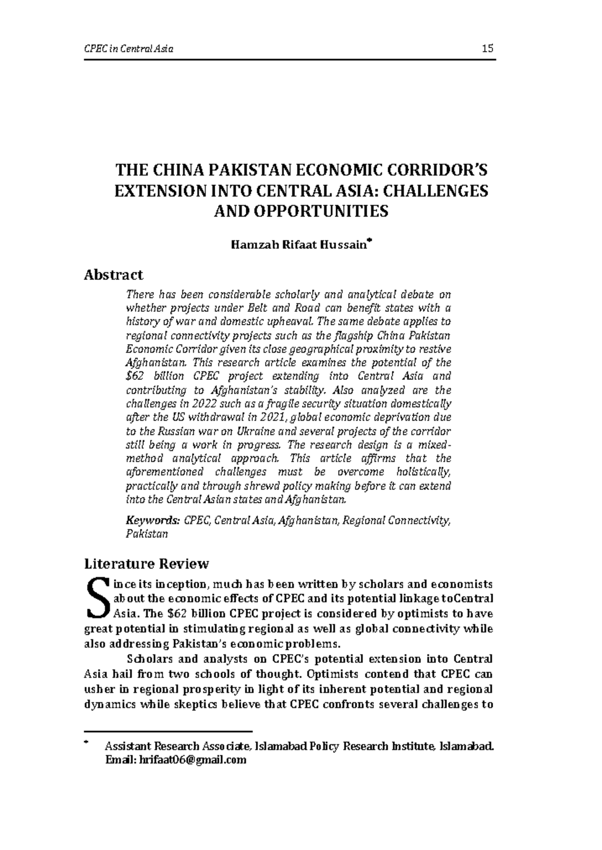 cpec phase 2 research paper - ####### CPEC in Central Asia 15 THE CHINA ...