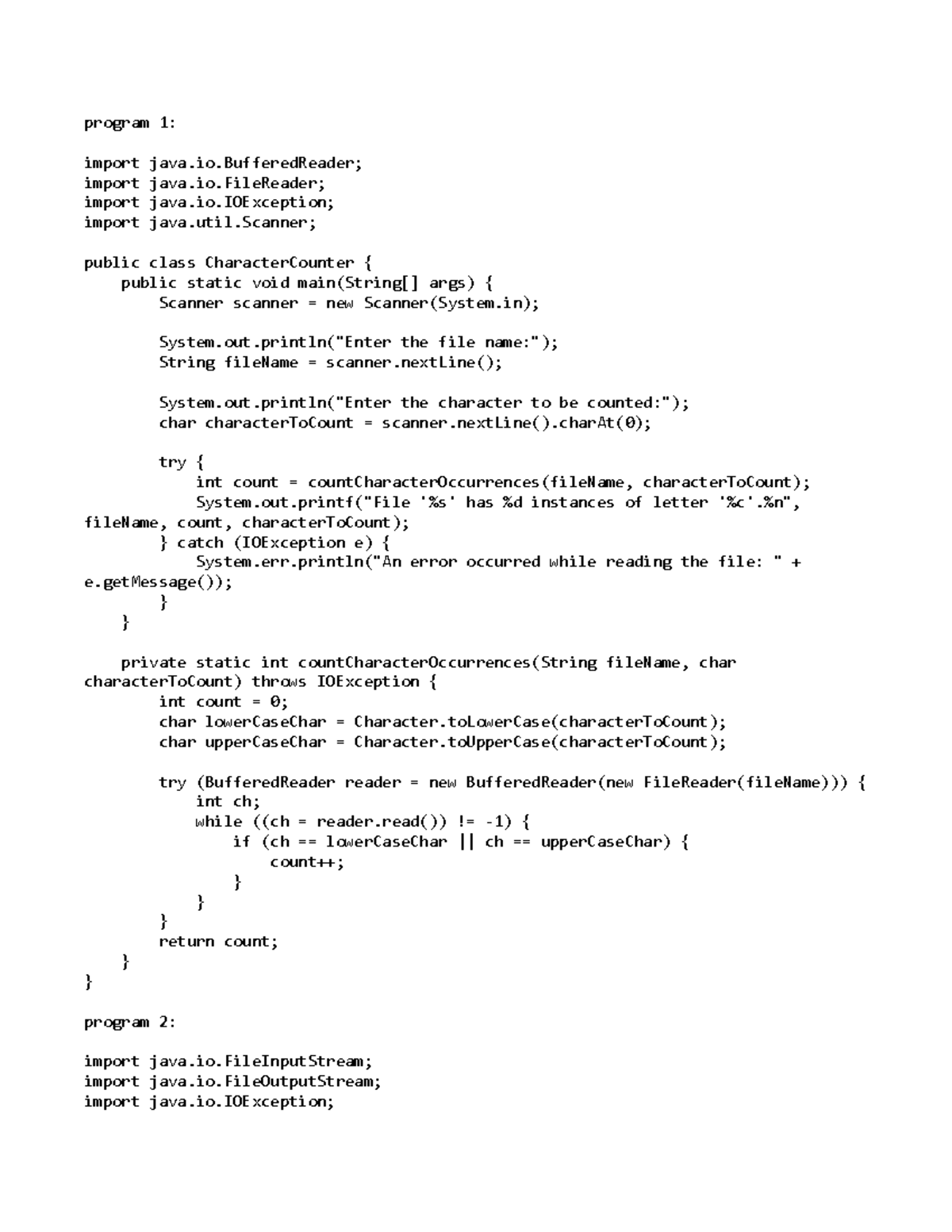 Javalab 2 - good notes - program 1: import java.io; import java.io ...