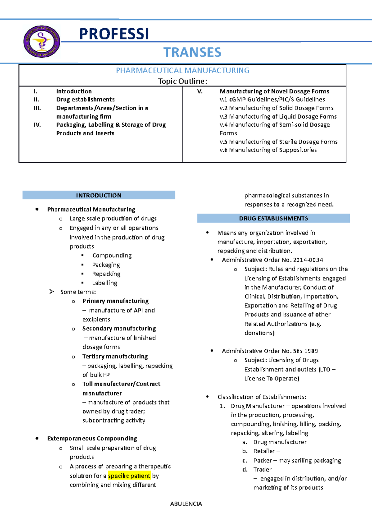 Pharmaceutical Manufacturing - PHARMACEUTICAL MANUFACTURING Topic ...