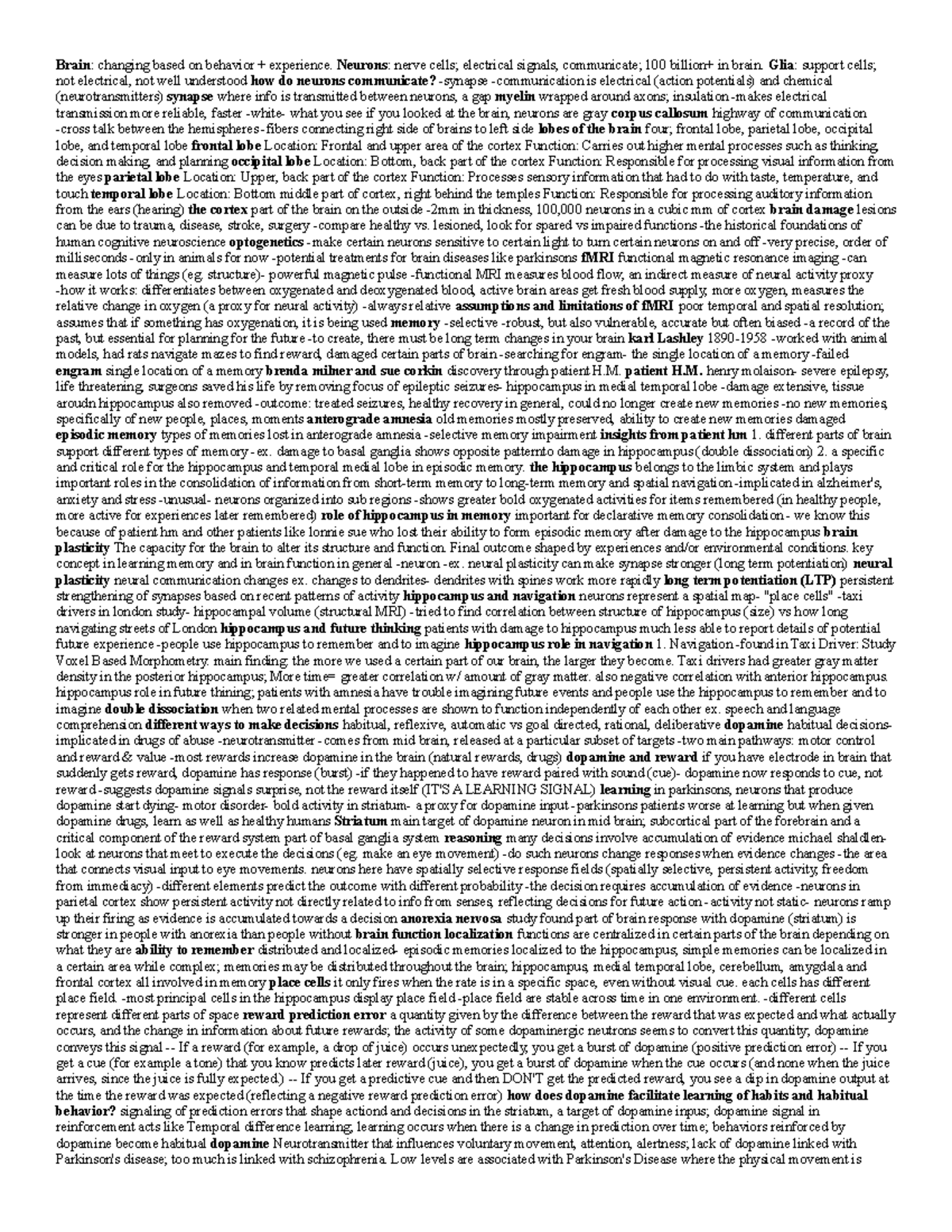 Cheat sheet fro sci midterm - Brain : changing based on behavior ...