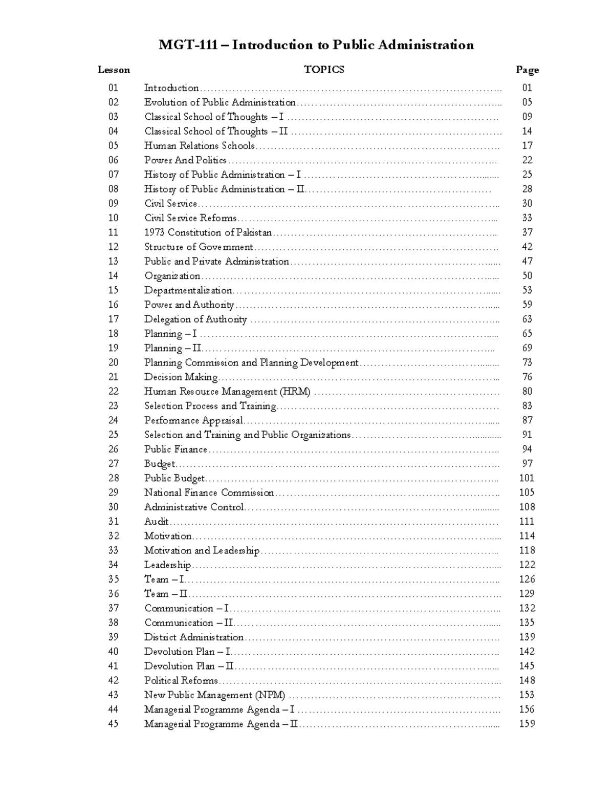 MGT111 handouts 1 45 - MGT-111 ñ Introduction to Public Administration ...