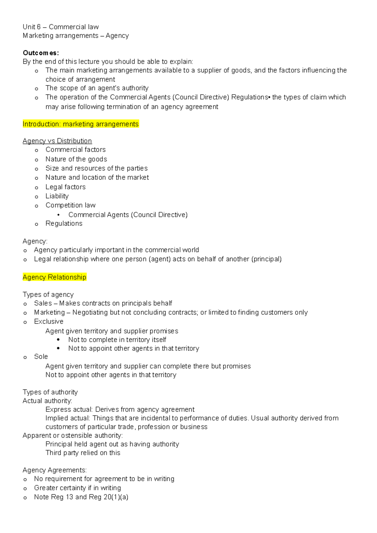 Commercial Law - Unit 6 Lecture - Unit 6 – Commercial law Marketing ...