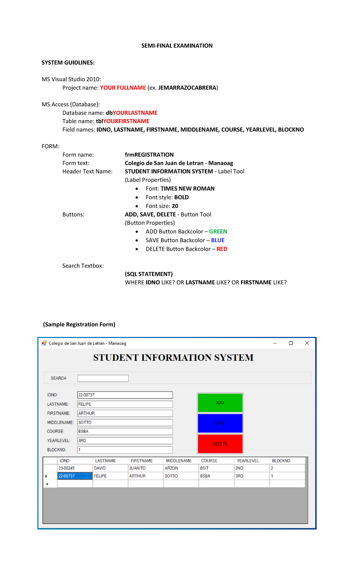 SEMI- Final System Guidelines - SEMI-FINAL EXAMINATION SYSTEM GUIDLINES ...