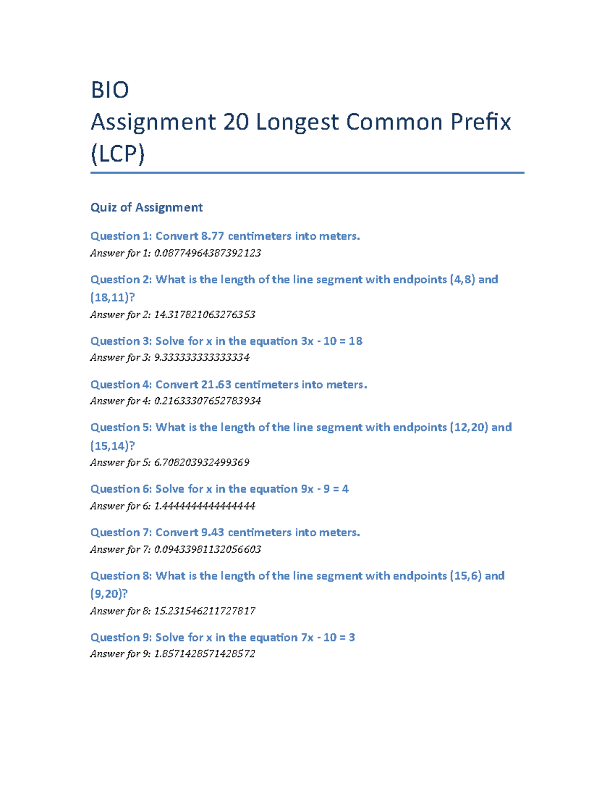 BIO108 Assignment 20 Monsoon 1935 - BIO Assignment 20 Longest Common Prefix (LCP) Quiz of ...