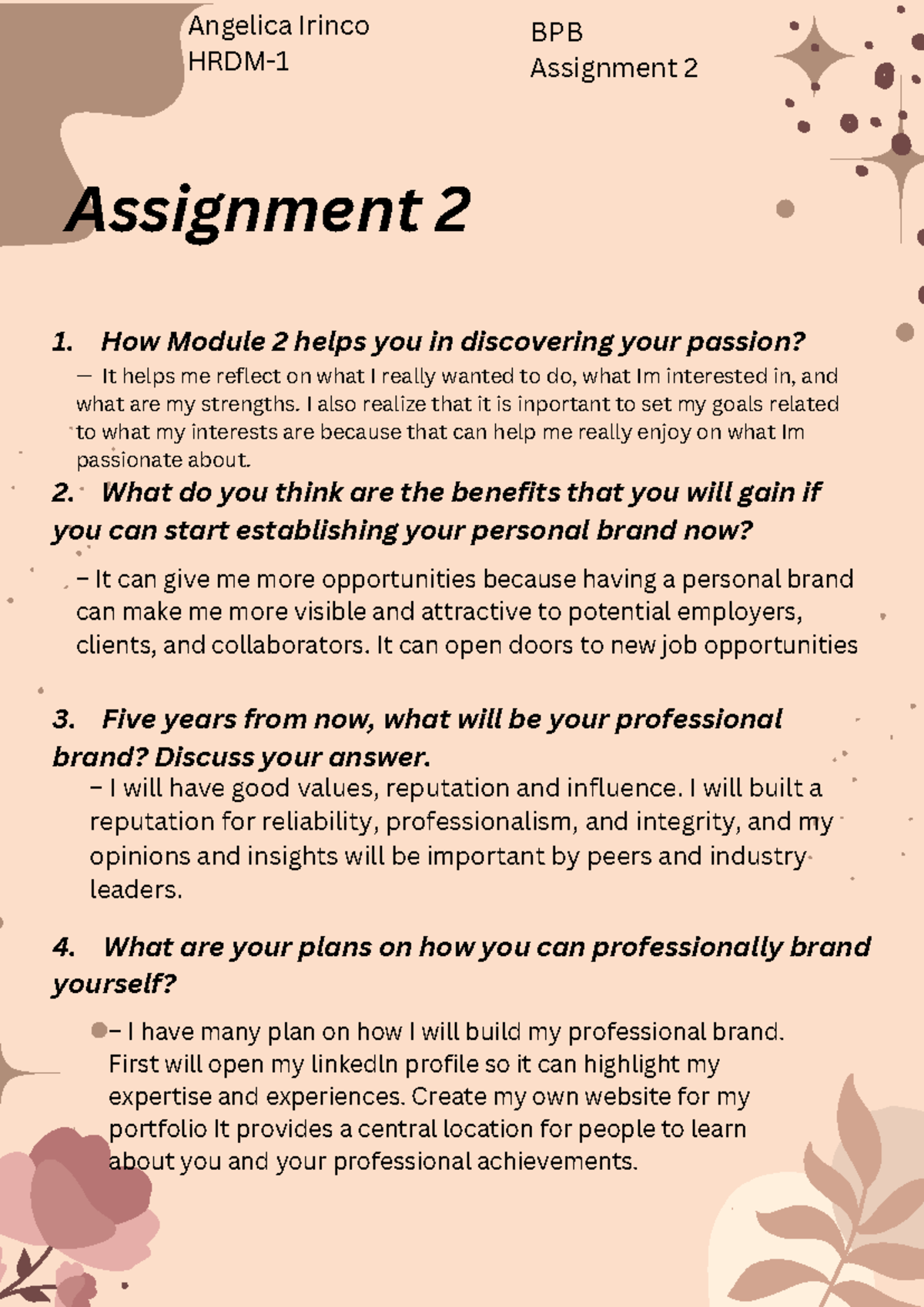 Assignment 2 - Personal branding - Angelica Irinco HRDM- BPB Assignment ...