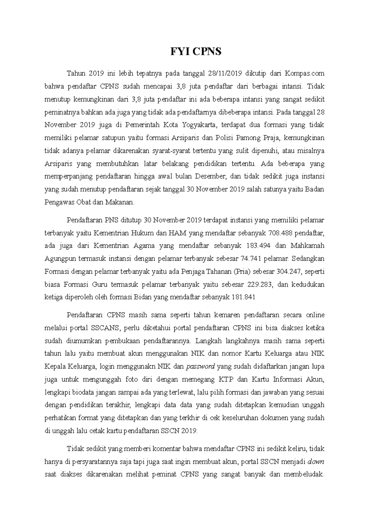 Penulisan Karya Ilmiah 2 - FYI CPNS Tahun 2019 ini lebih tepatnya pada ...