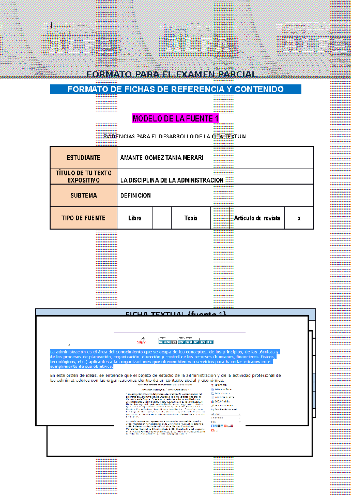 Formato PARA EL Examen Parcial - FORMATO PARA EL EXAMEN PARCIAL FORMATO DE FICHAS DE REFERENCIA ...