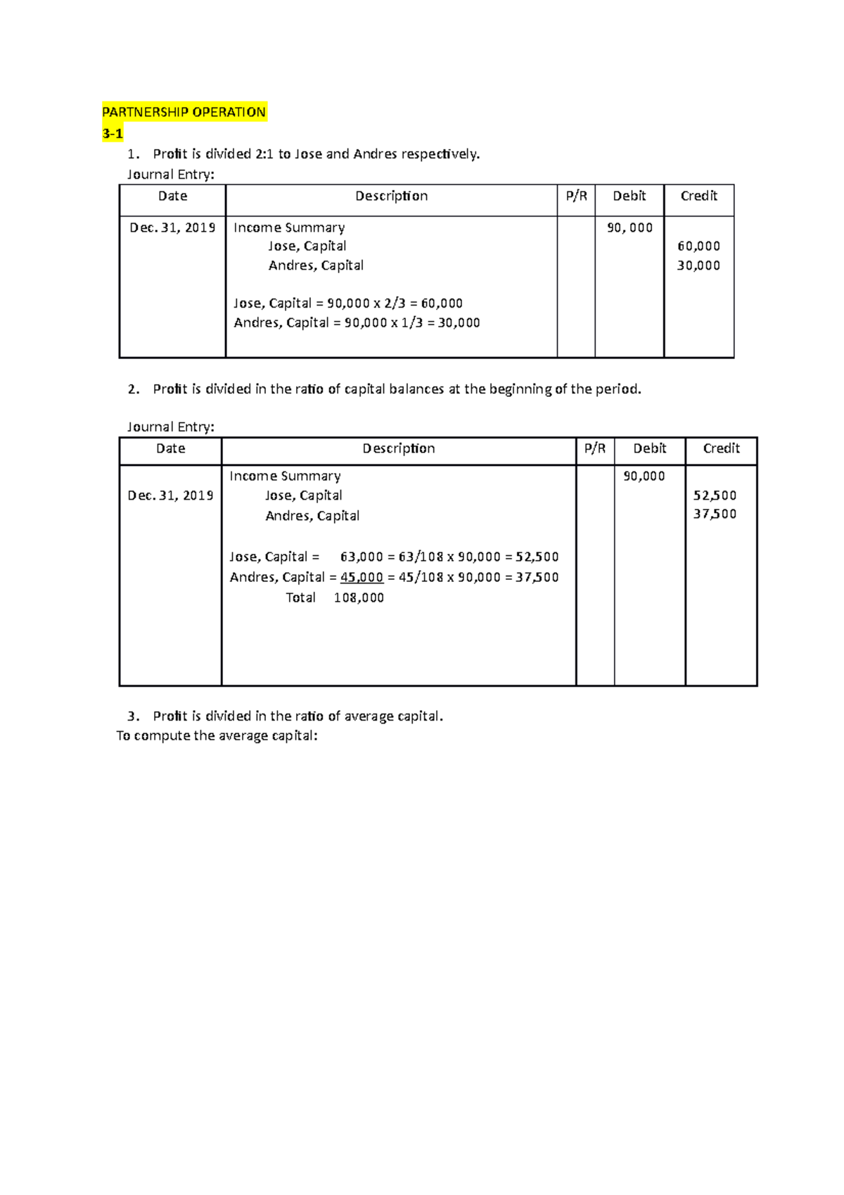 Financial Accounting and Reporting 1 - PARTNERSHIP OPERATION 3- Profit ...