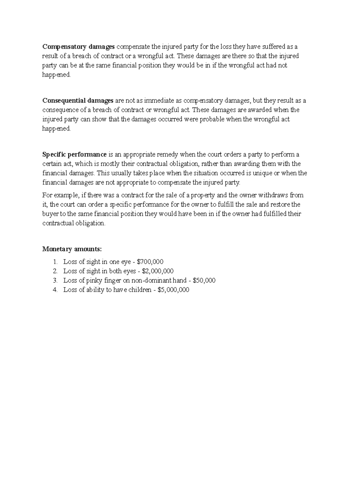 Damages assignment - Compensatory damages compensate the injured party ...