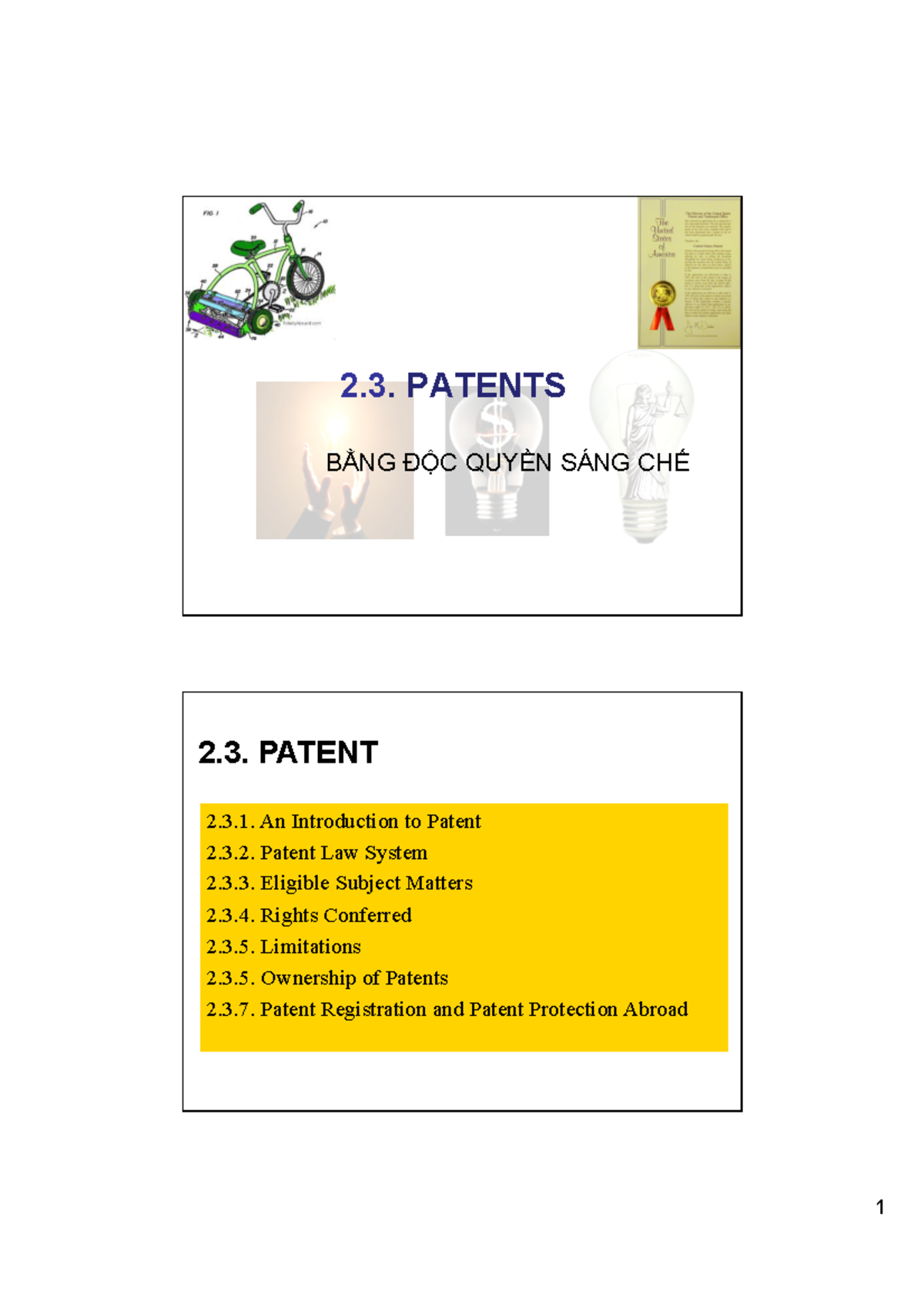 4. IP Chapter 2 3 Student Handout 2022 - 2. PATENTS BẰNG ĐỘC QUYỀN SÁNG ...
