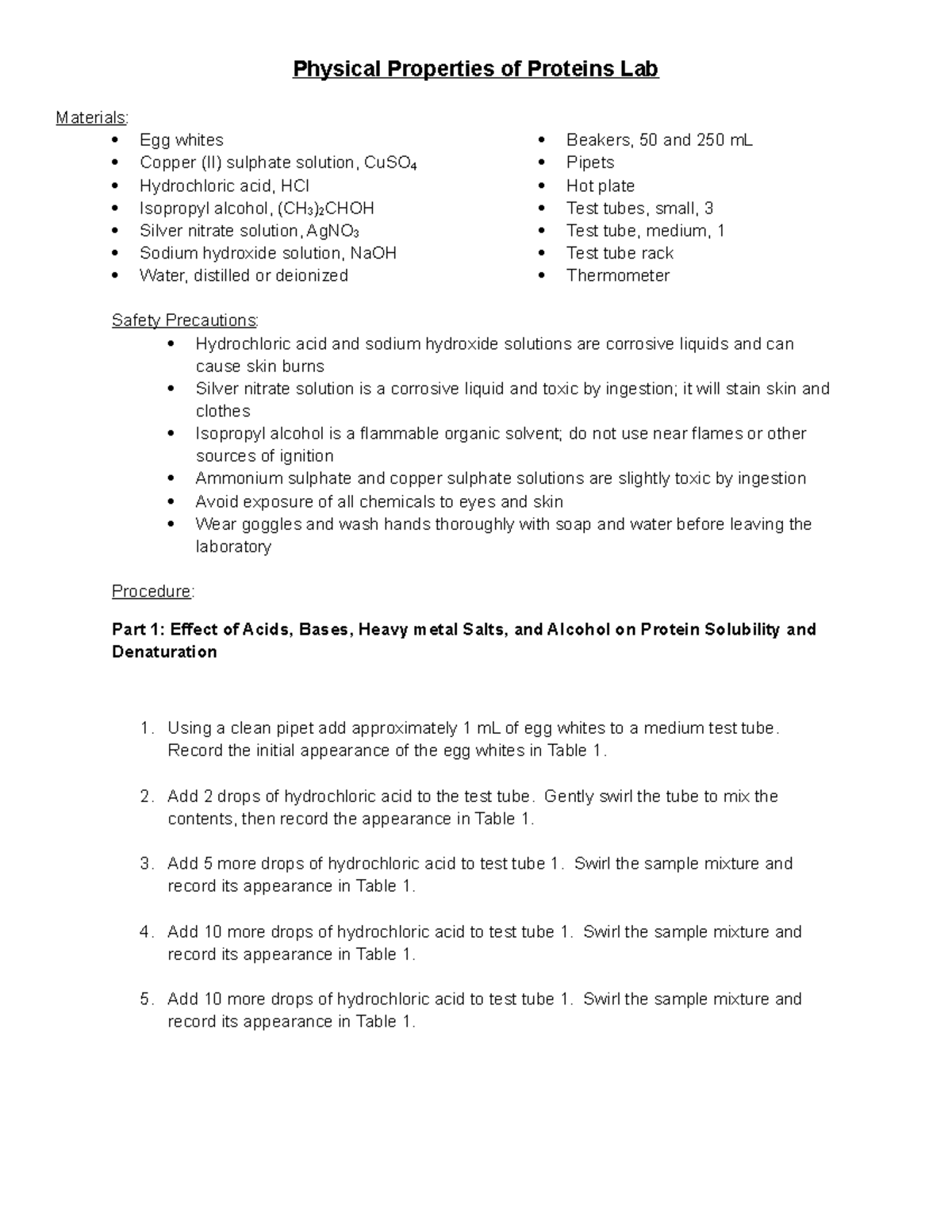 Protein Lab 2022 - .protien - Physical Properties of Proteins Lab ...