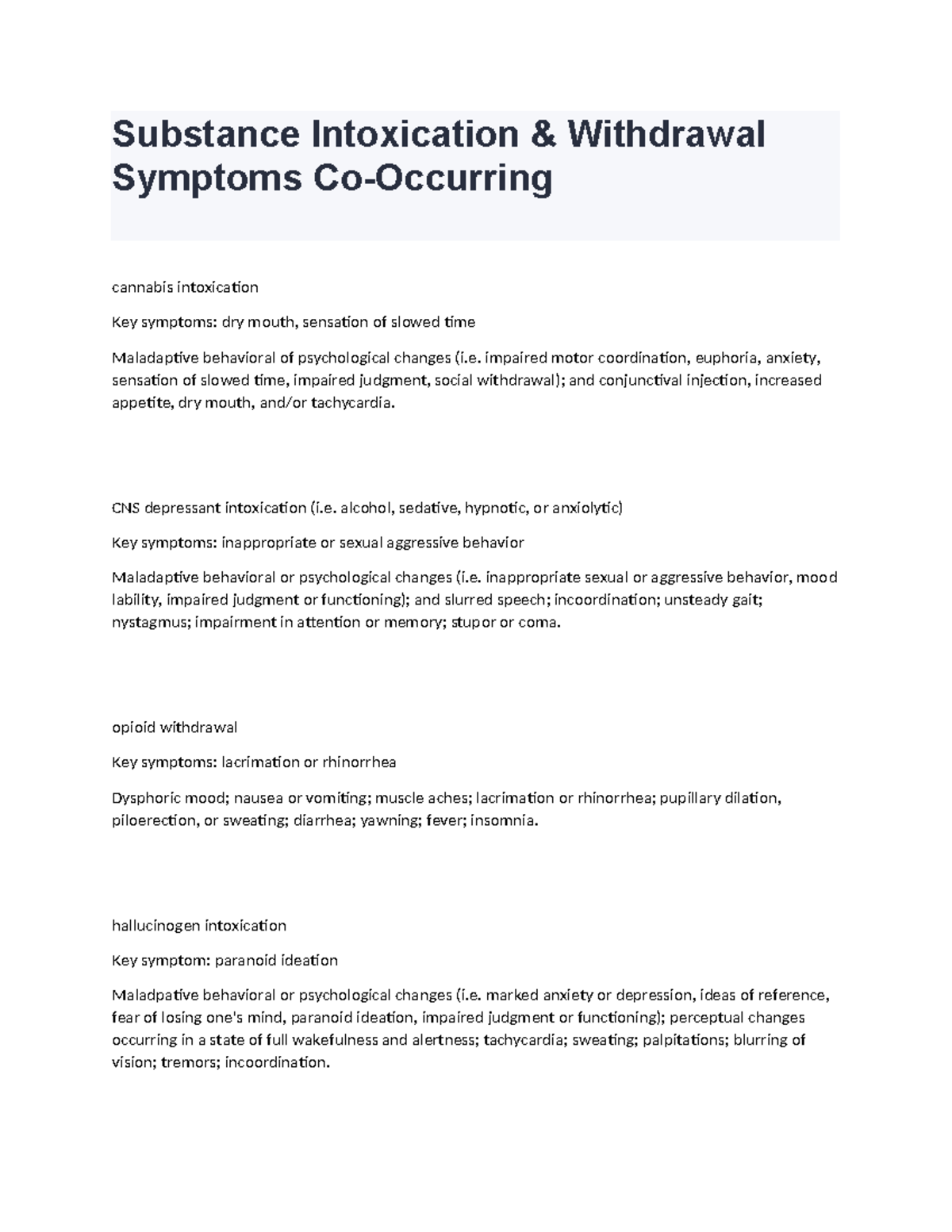 Substance Intoxication & Withdrawal Symptoms co-occurring - Substance ...