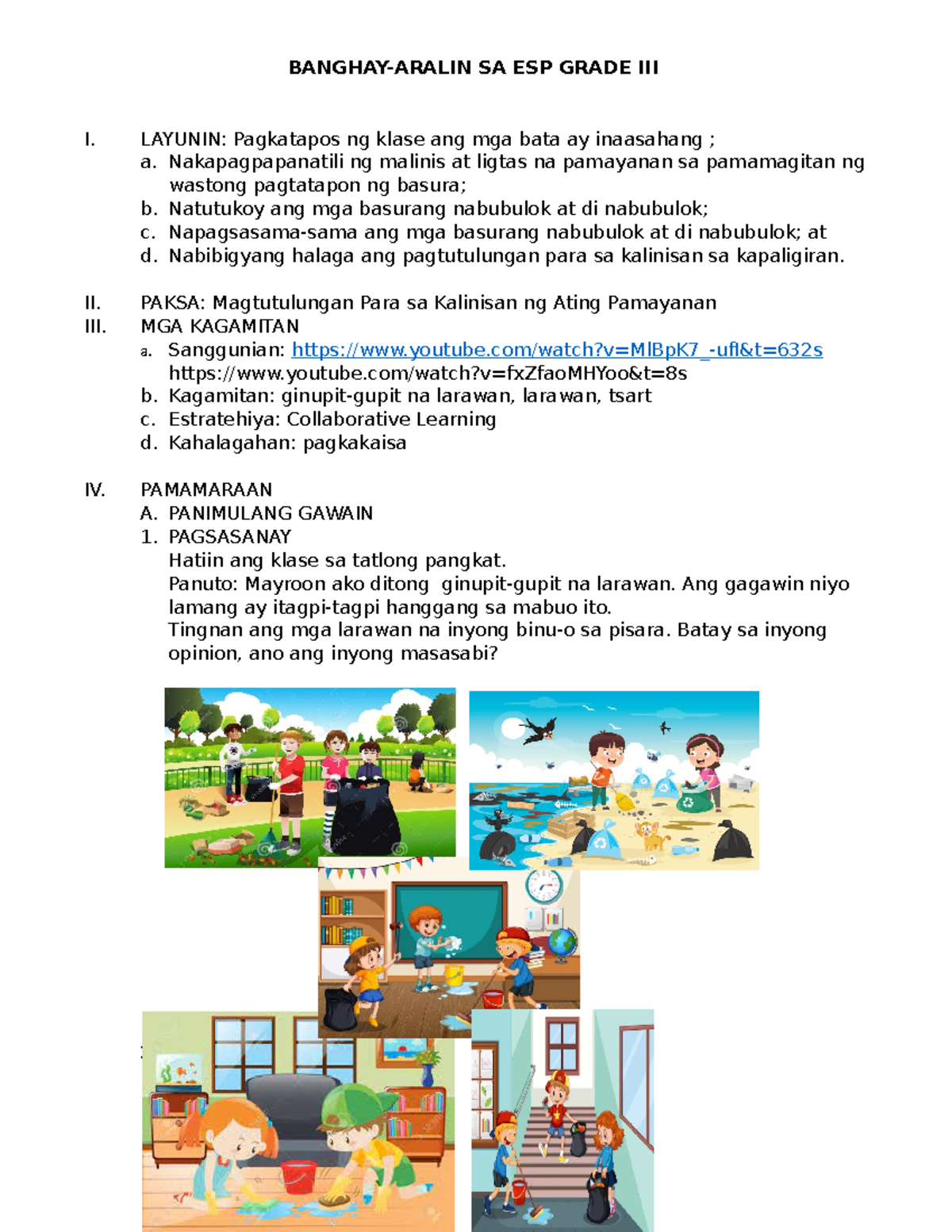 Lesson PLAN IN Grade 3 ESP - BANGHAY-ARALIN SA ESP GRADE III I. LAYUNIN ...