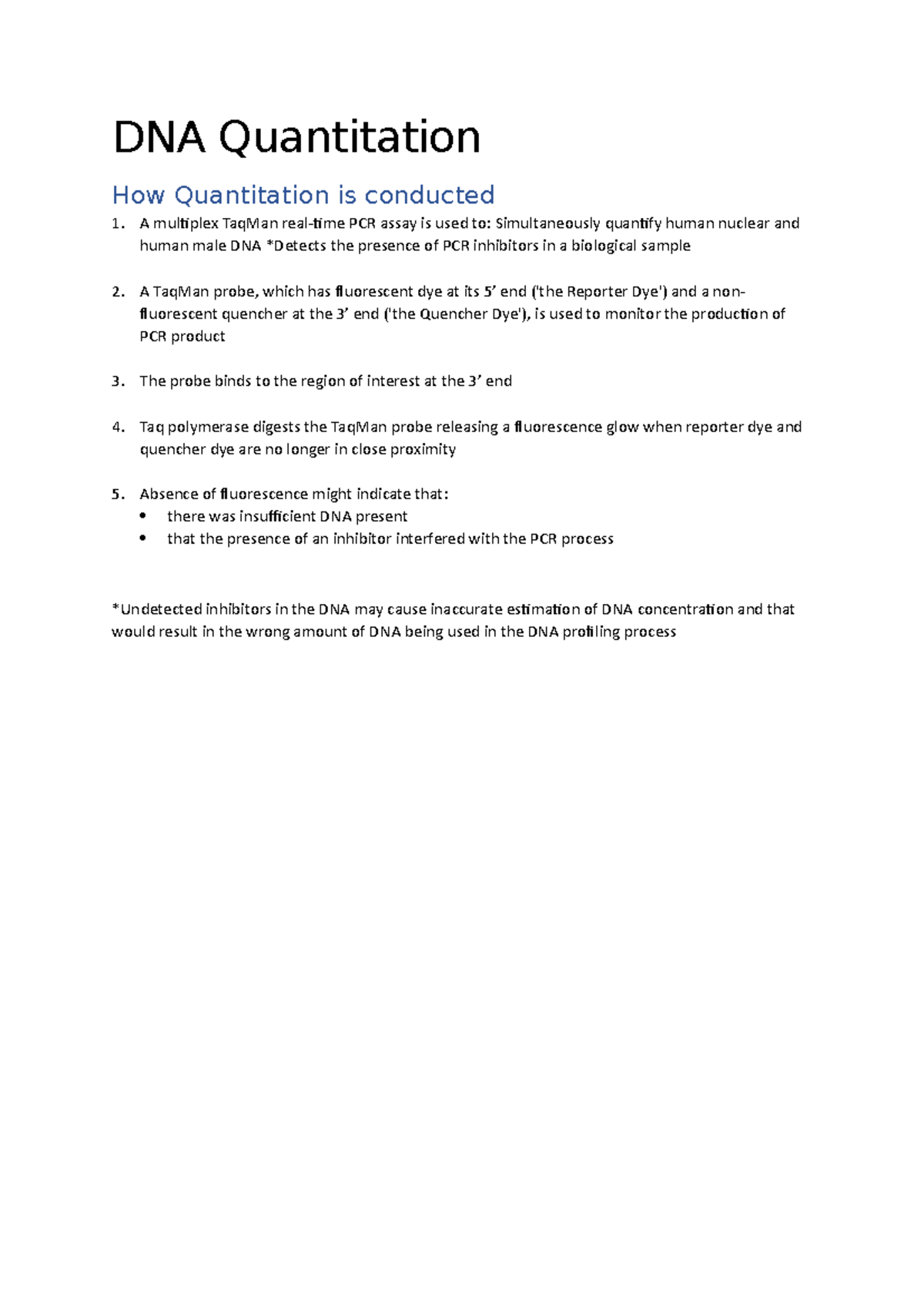 DNA Quantitation (Procedure) Notes - DNA Quantitation How Quantitation ...