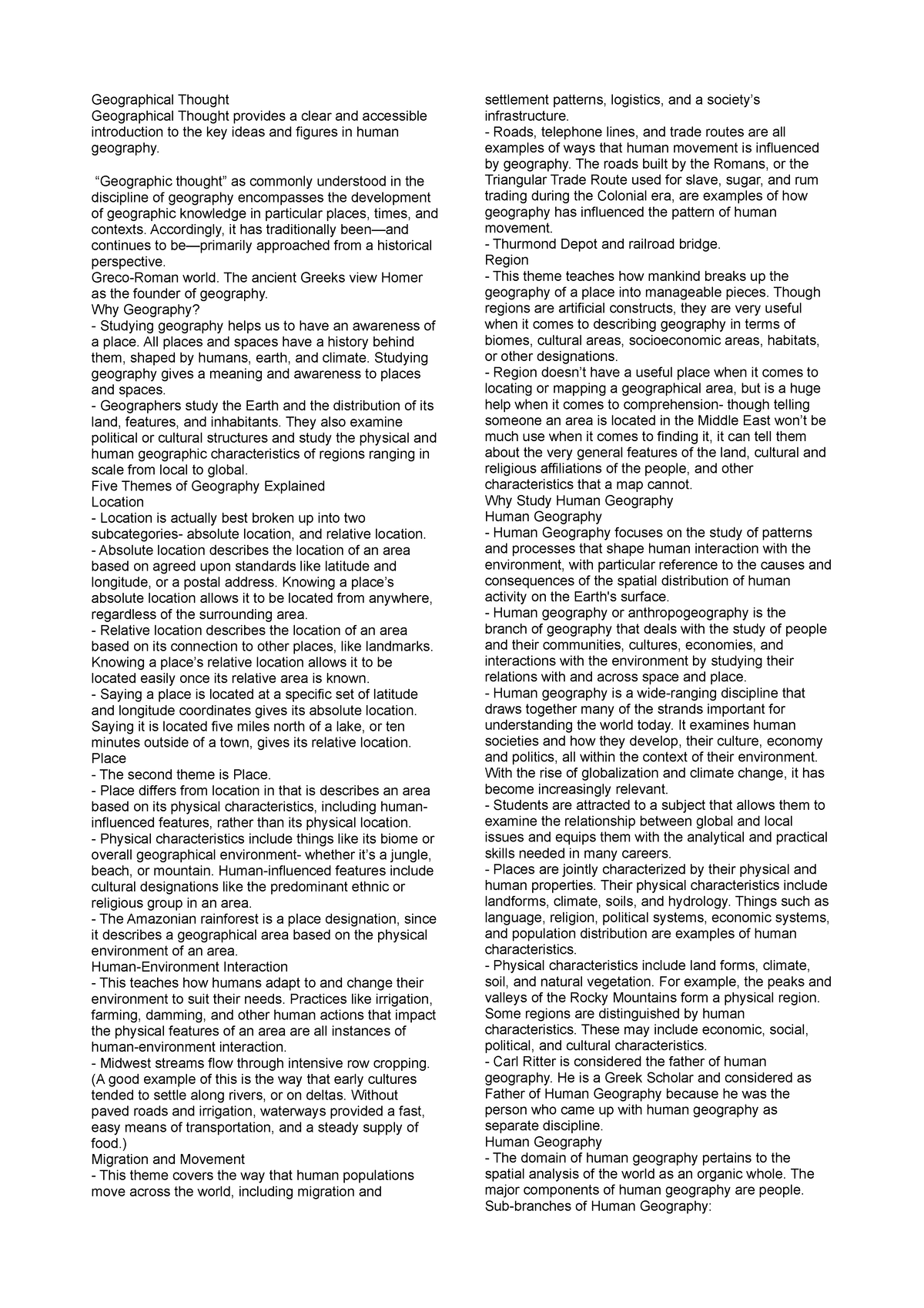 Notes in human geography 2 - Geographical Thought Geographical Thought ...