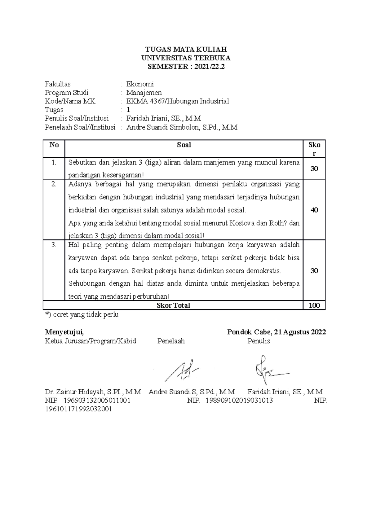 New Soal Tugas 1 2022 - TUGAS MATA KULIAH UNIVERSITAS TERBUKA SEMESTER ...