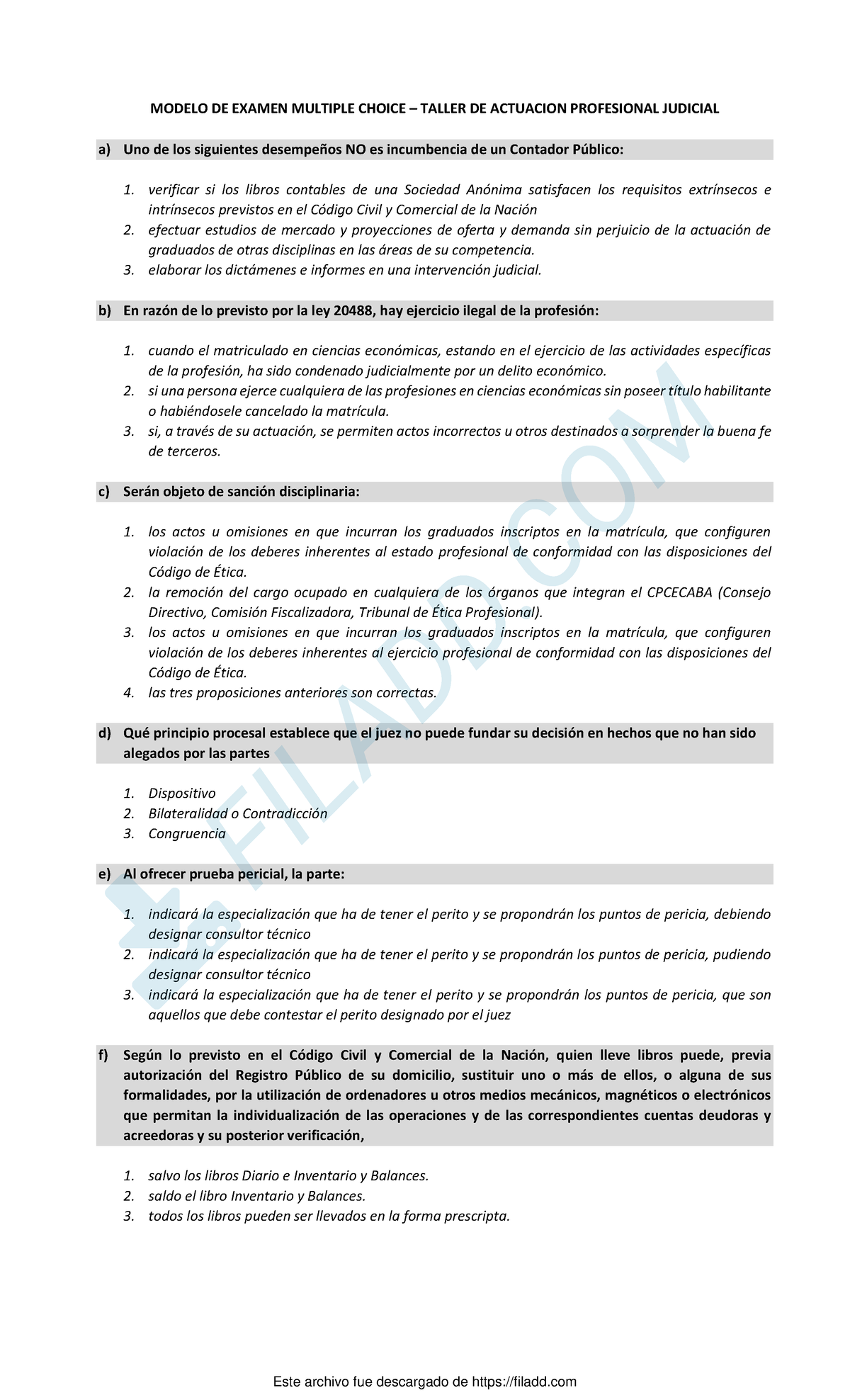 Modelo DE Multiple Choice - MODELO DE EXAMEN MULTIPLE CHOICE – TALLER ...