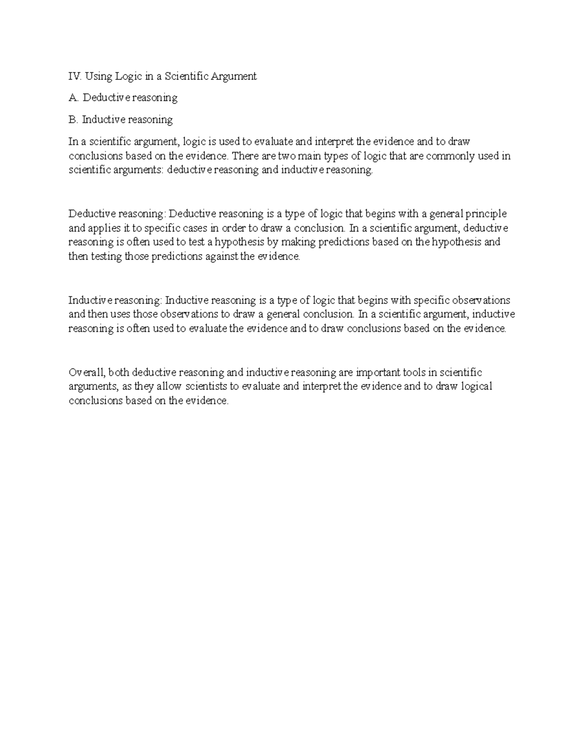 Basics of scientific arguments 4 - IV. Using Logic in a Scientific ...