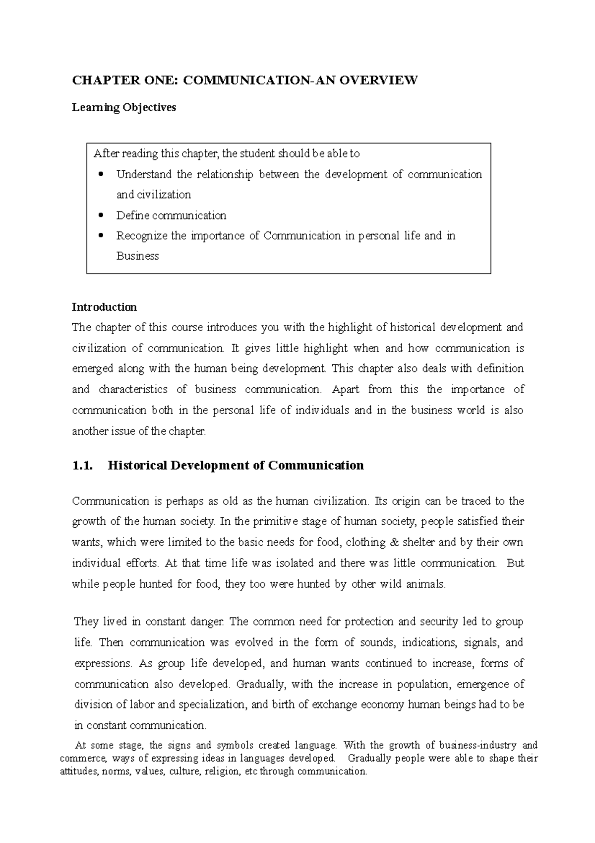 ABC 1 - CHAPTER ONE: COMMUNICATION-AN OVERVIEW Learning Objectives ...