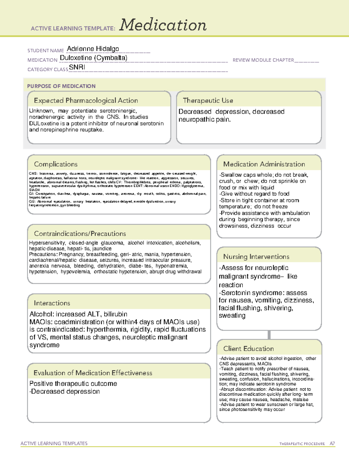 331 SNRI ALT - ALT - ACTIVE LEARNING TEMPLATES TherapeuTic procedure A ...