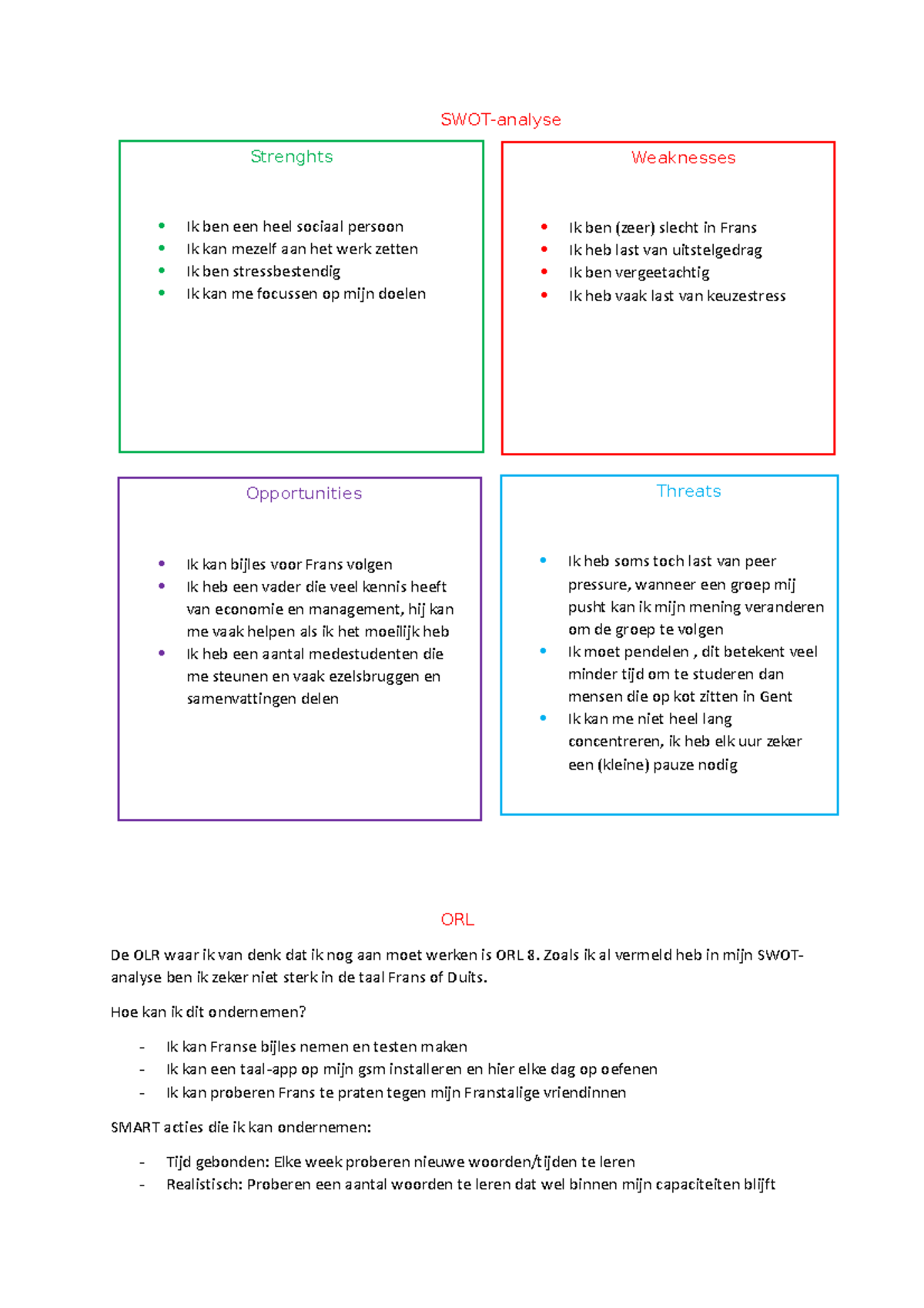 SWOT - voorbeeld van een swot analyse (oefening!) - SWOT-analyse ORL De ...