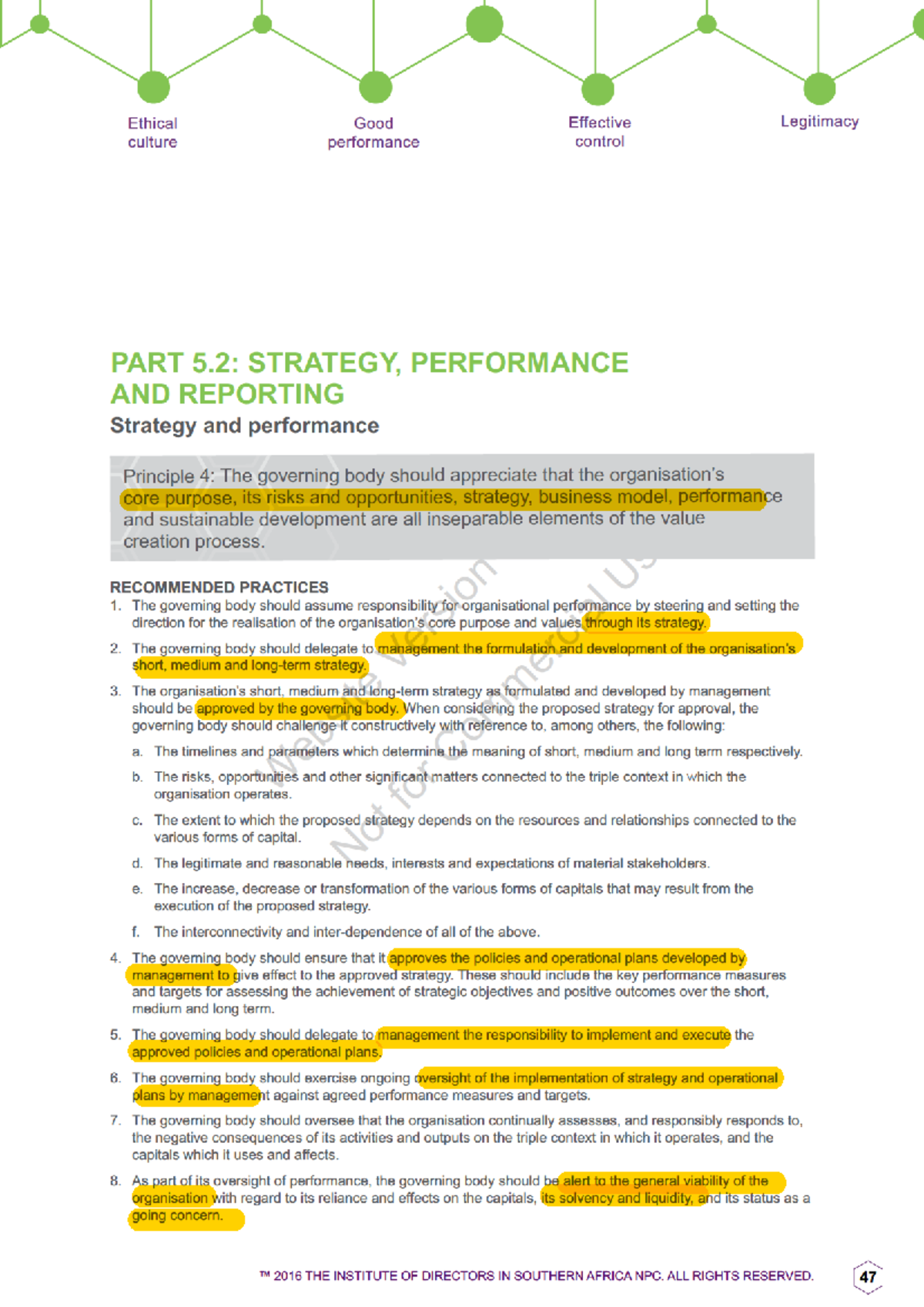 King IV Report - 4-5 Principles on strategy - ACCT221 - Studocu
