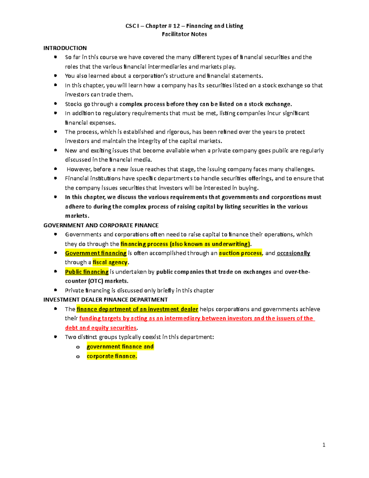 Facilitator Notes - Chapter 12 - Facilitator Notes INTRODUCTION So far ...