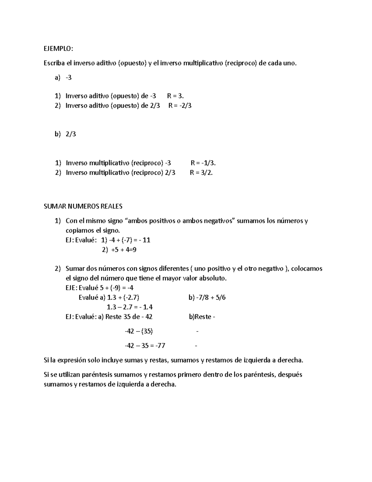 PG - 121212 - EJEMPLO: Escriba el inverso aditivo (opuesto) y el ...