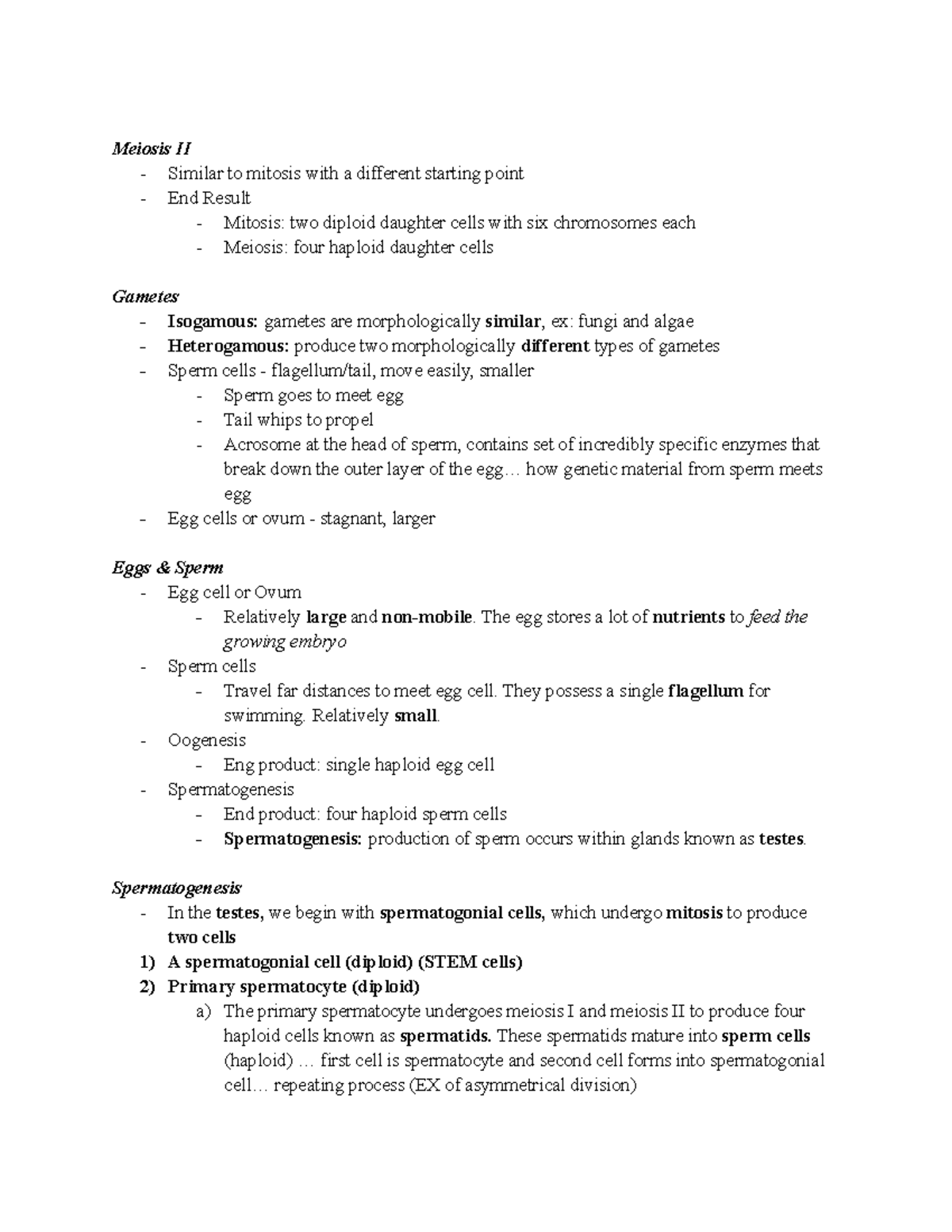 BIO - Meiosis - Meiosis II - Similar to mitosis with a different ...