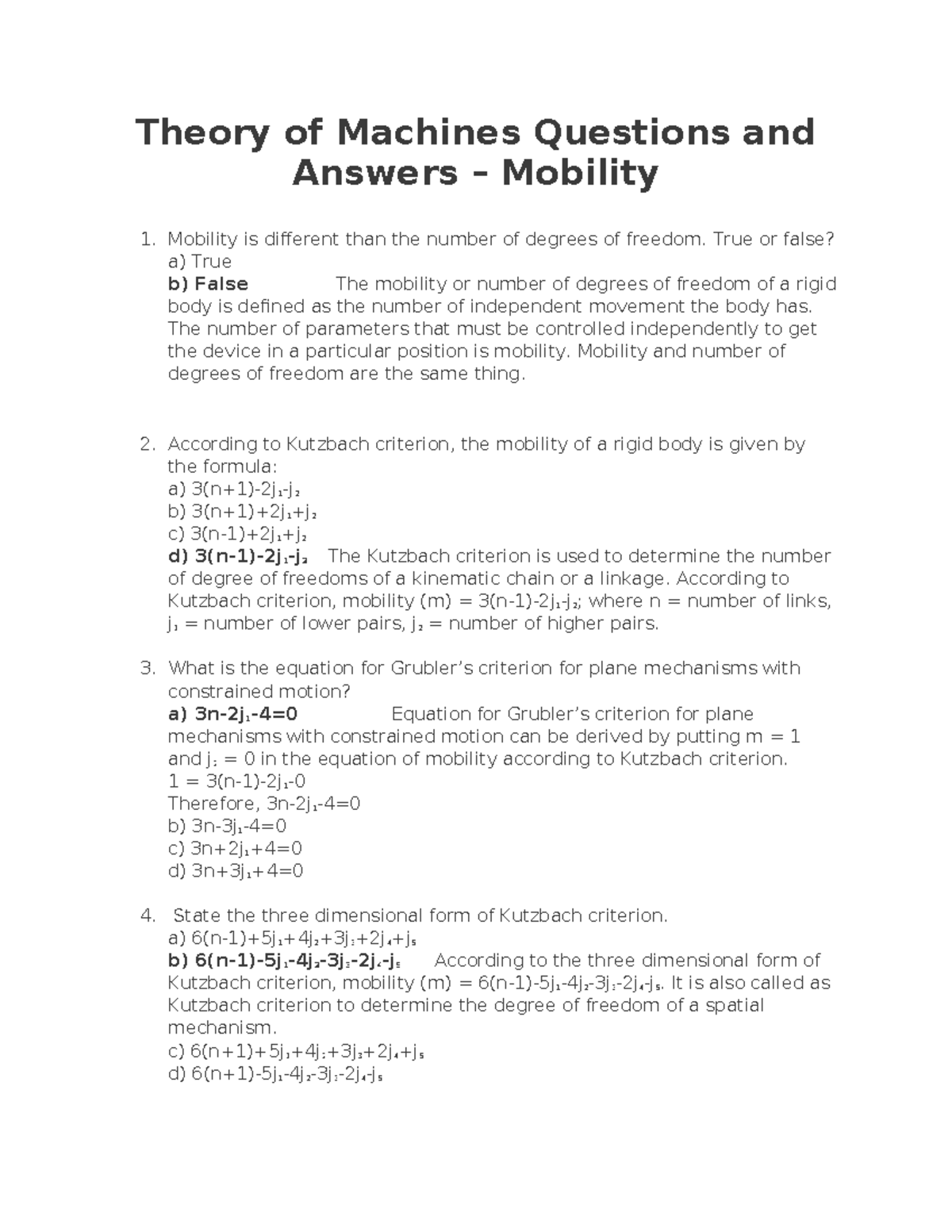 Machine Elements QUIZ - Theory of Machines Questions and Answers ...