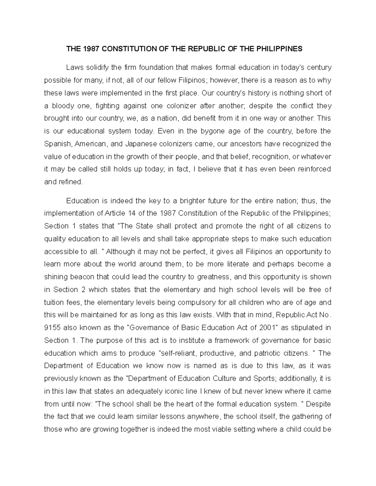 INSIGHT ABOUT THE 1987 CONSTITUTION OF THE REPUBLIC OF THE PHILIPPINES ...