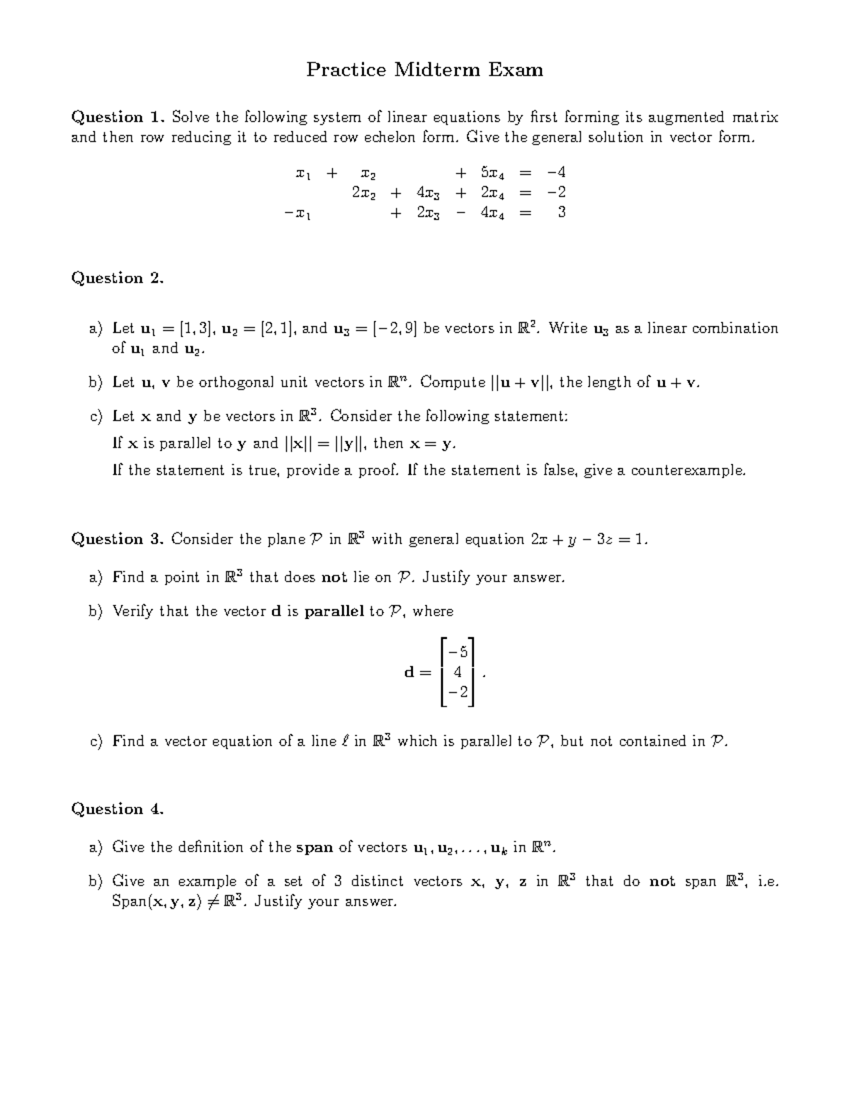 Midterm I questions - Practice Midterm Exam Question 1 the following ...