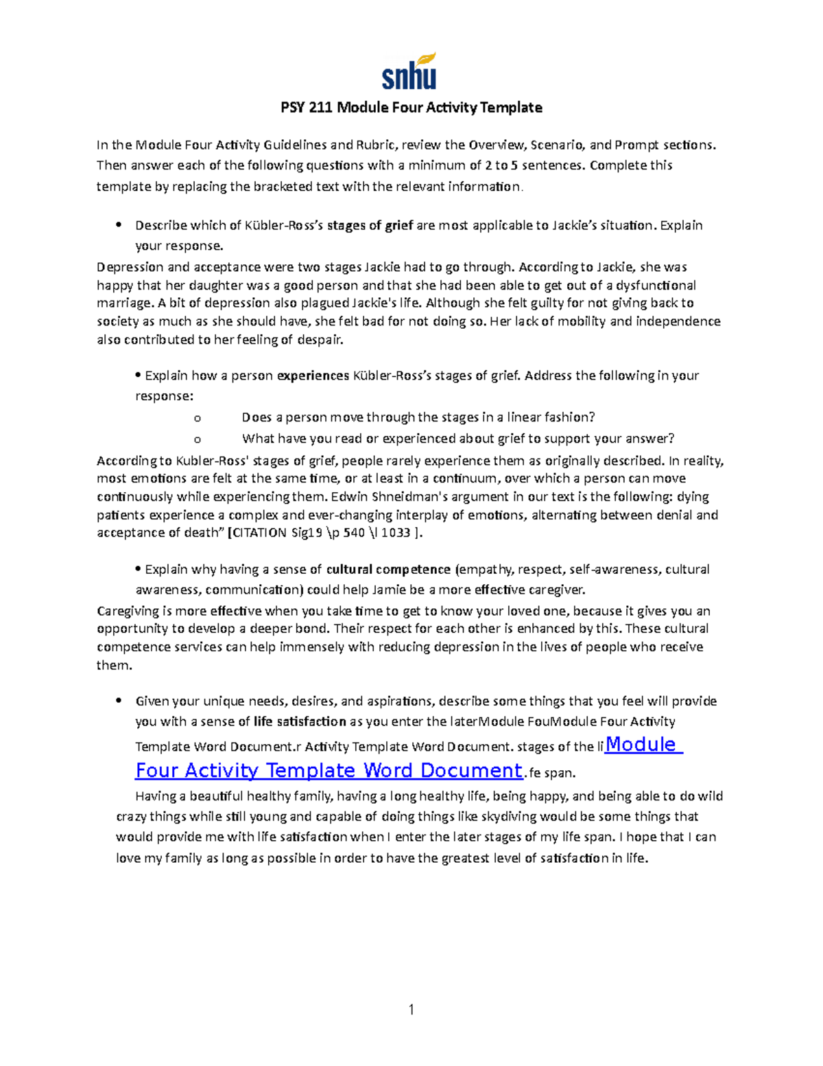 PSY 211 Module Four Activity Template - Then answer each of the ...