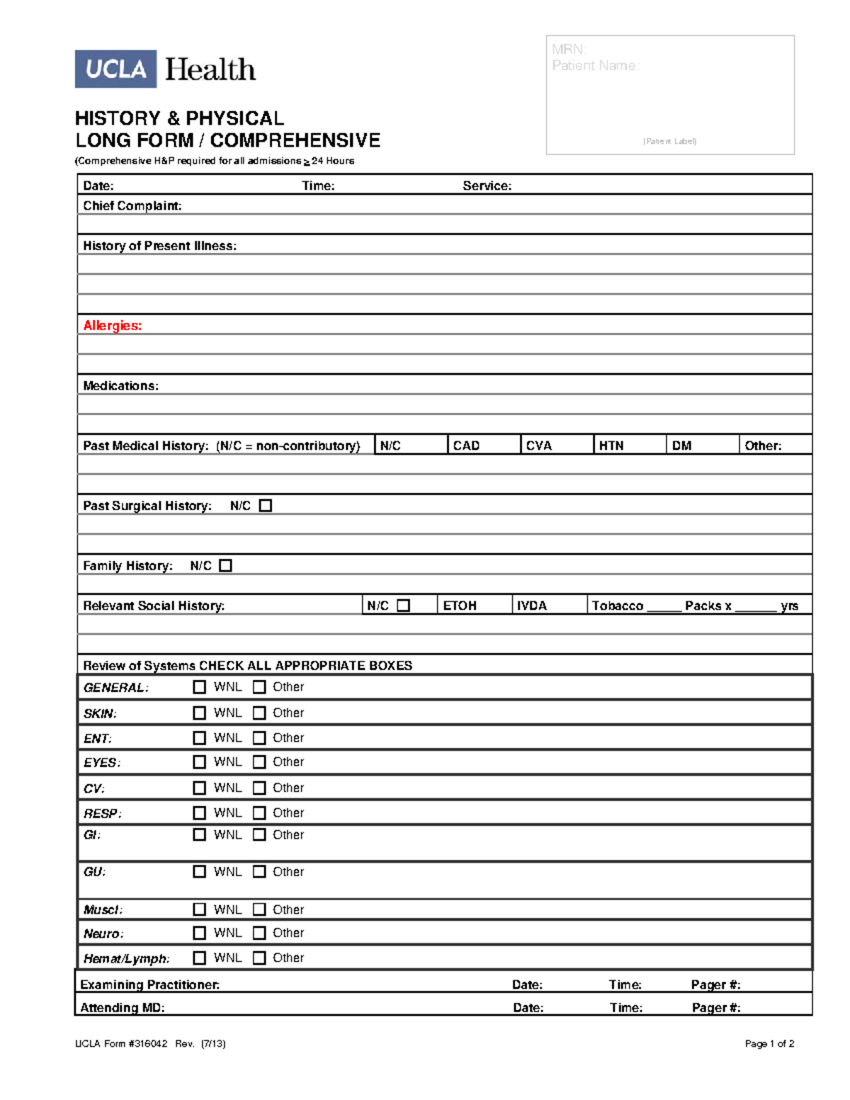 History and Physical - Apuntes 1 - HISTORY & PHYSICAL LONG FORM ...