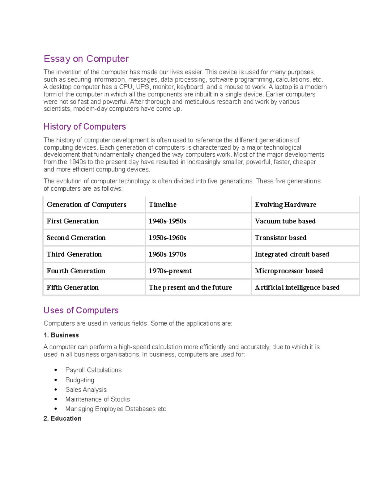 Computer - compt - Essay on Computer The invention of the computer has ...